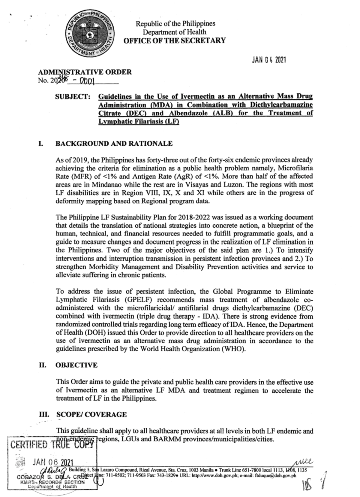 DOH Administrative Order No 2021 0001 - Republic of the Philippines ...