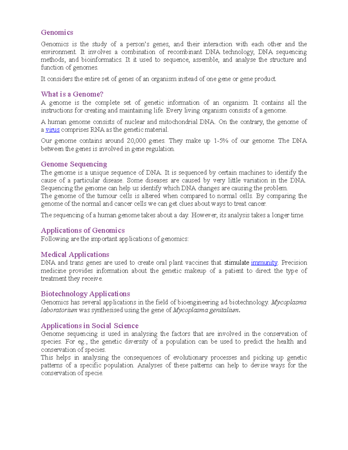 Genomic analysis - CMB NOTES - Genomics Genomics is the study of a ...