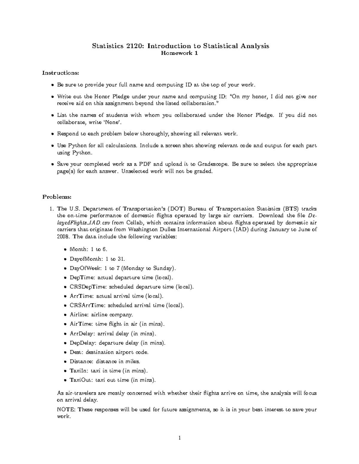 Homework 1 - Lecture notes 1 - Statistics 2120: Introduction to ...