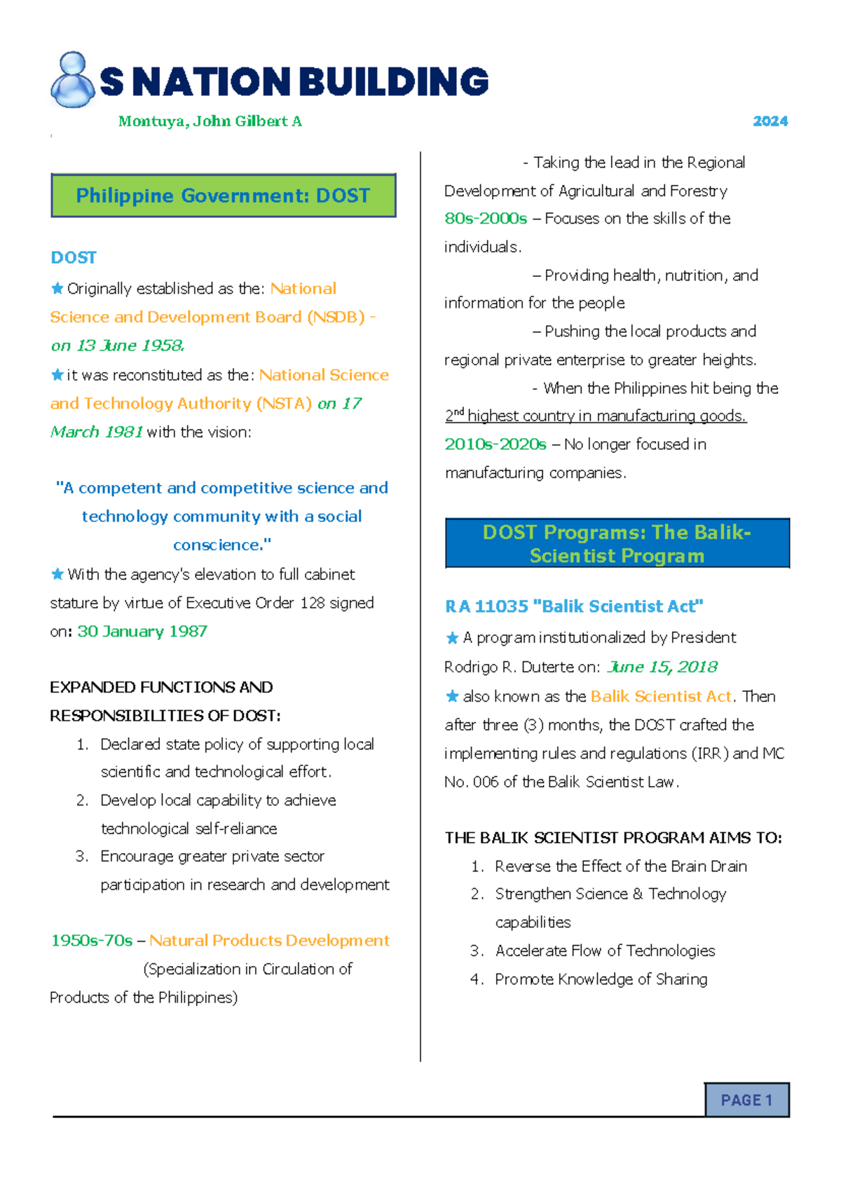 STS in Nation Building - STS NATION BUILDING Montuya, John Gilbert A ...