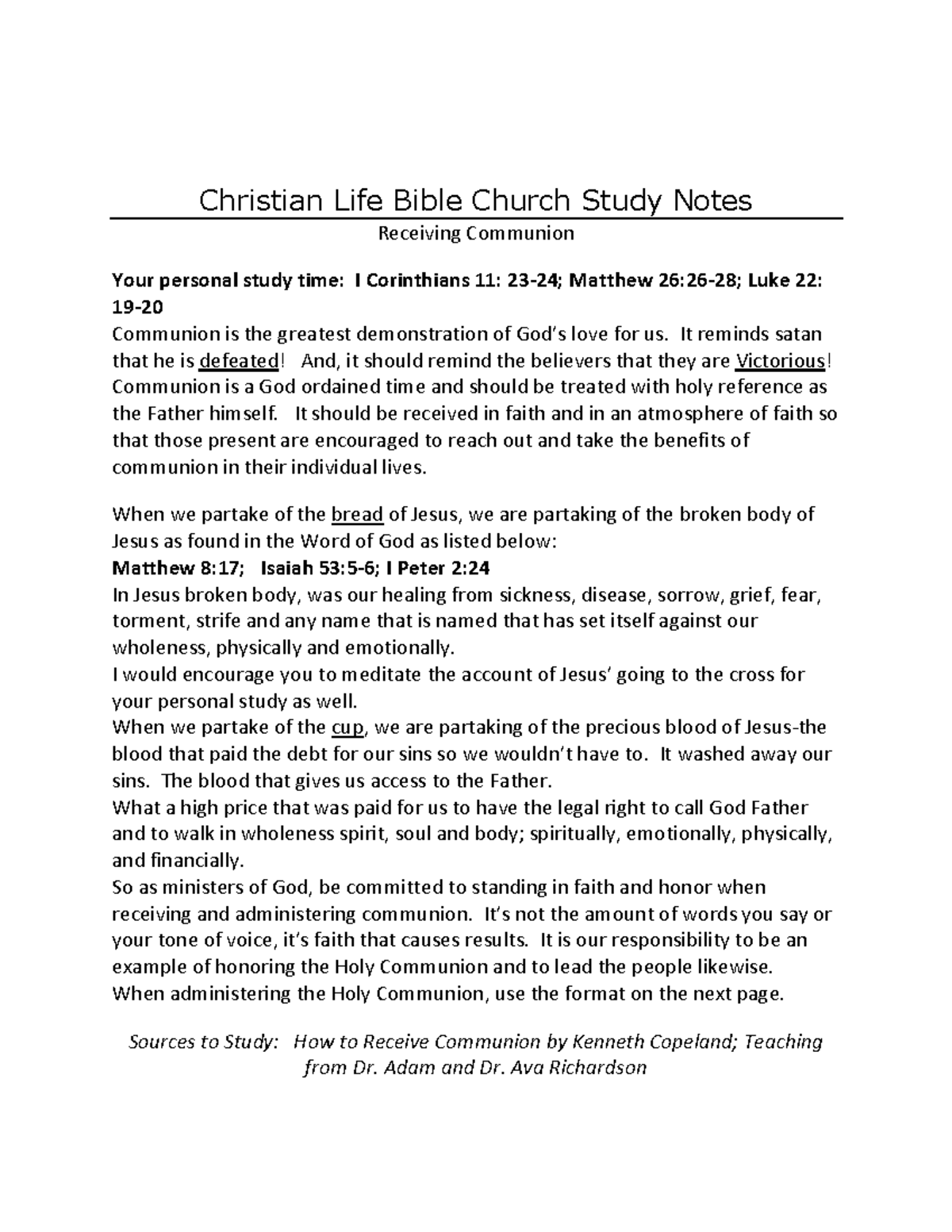 Communion (Updated as of June 2023) - Christian Life Bible Church Study ...