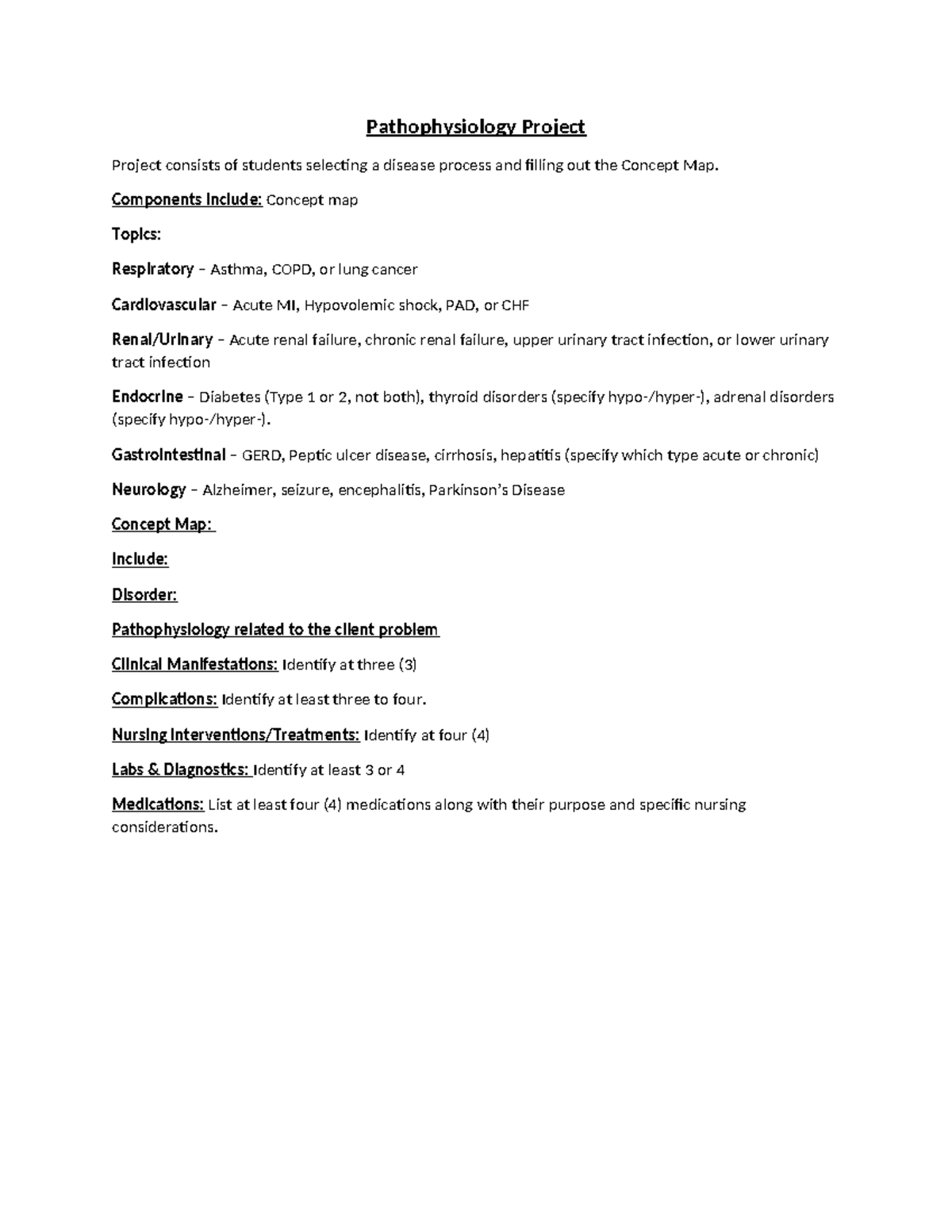 Patho Project - notes - Pathophysiology Project Project consists of ...