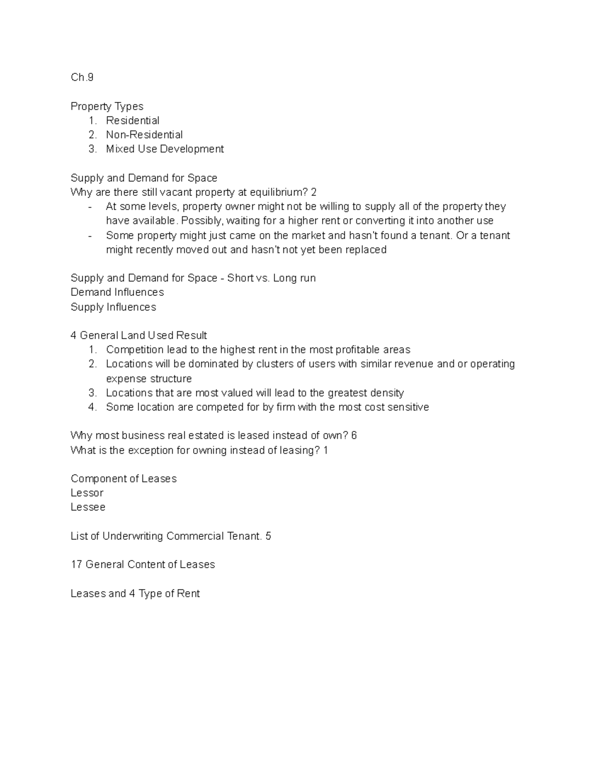 FIN464 Test 2 Review - fefefef - Ch. Property Types 1. Residential 2 ...