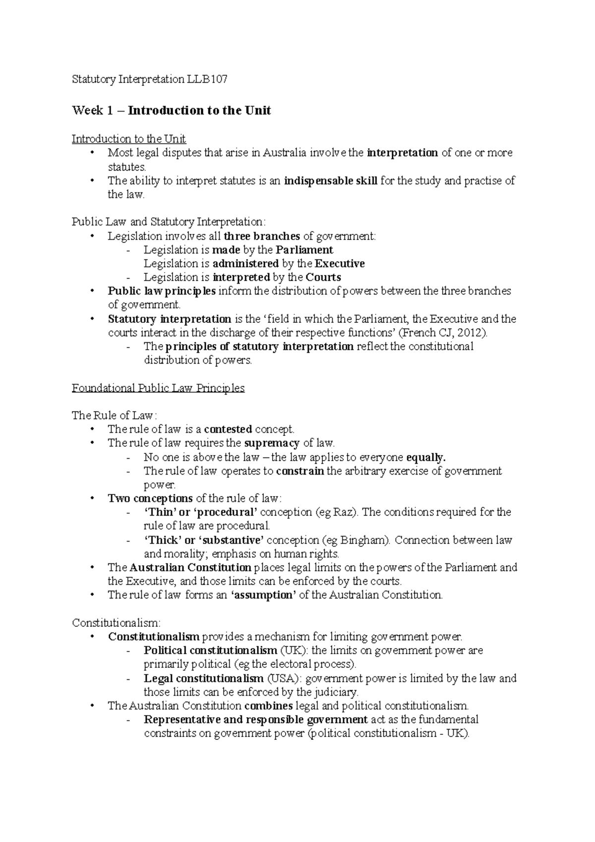 LLB107 - Lecture notes All - Statutory Interpretation LLB Week 1 ...