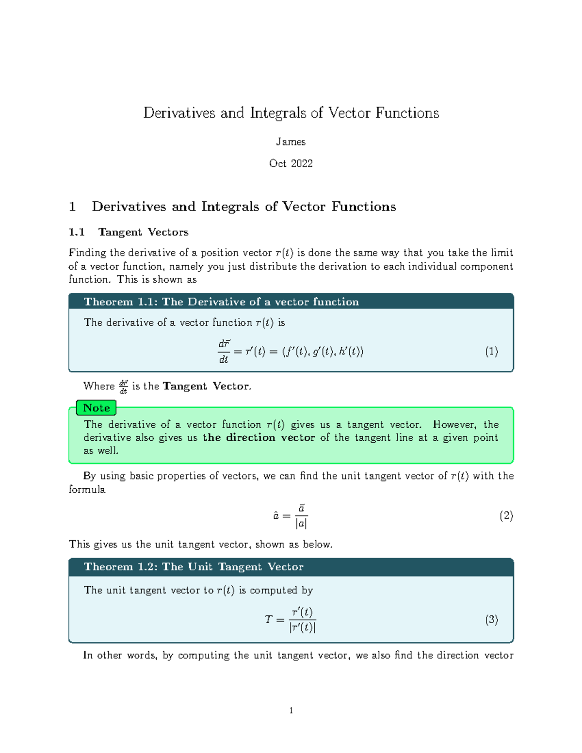 13.2 notes - Calculus with Vector Functions - Derivatives and Integrals ...