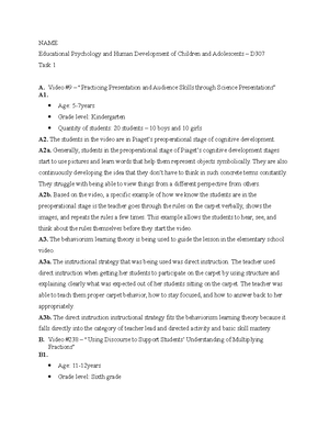 D307 Task 2 - revised and passed - D307 Task 2 July 10, 2023 A. Create ...