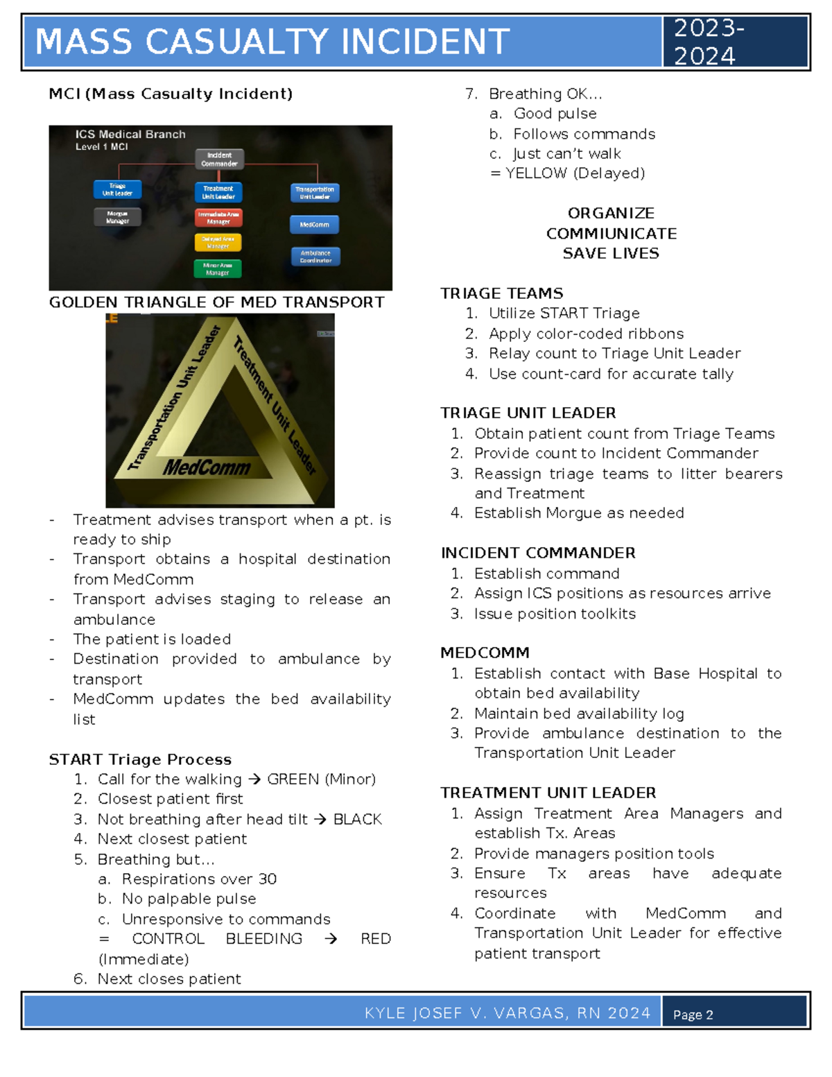 MCI - Lecture on MCI - MASS CASUALTY INCIDENT 2023- 2024 KYLE JOS EF V ...