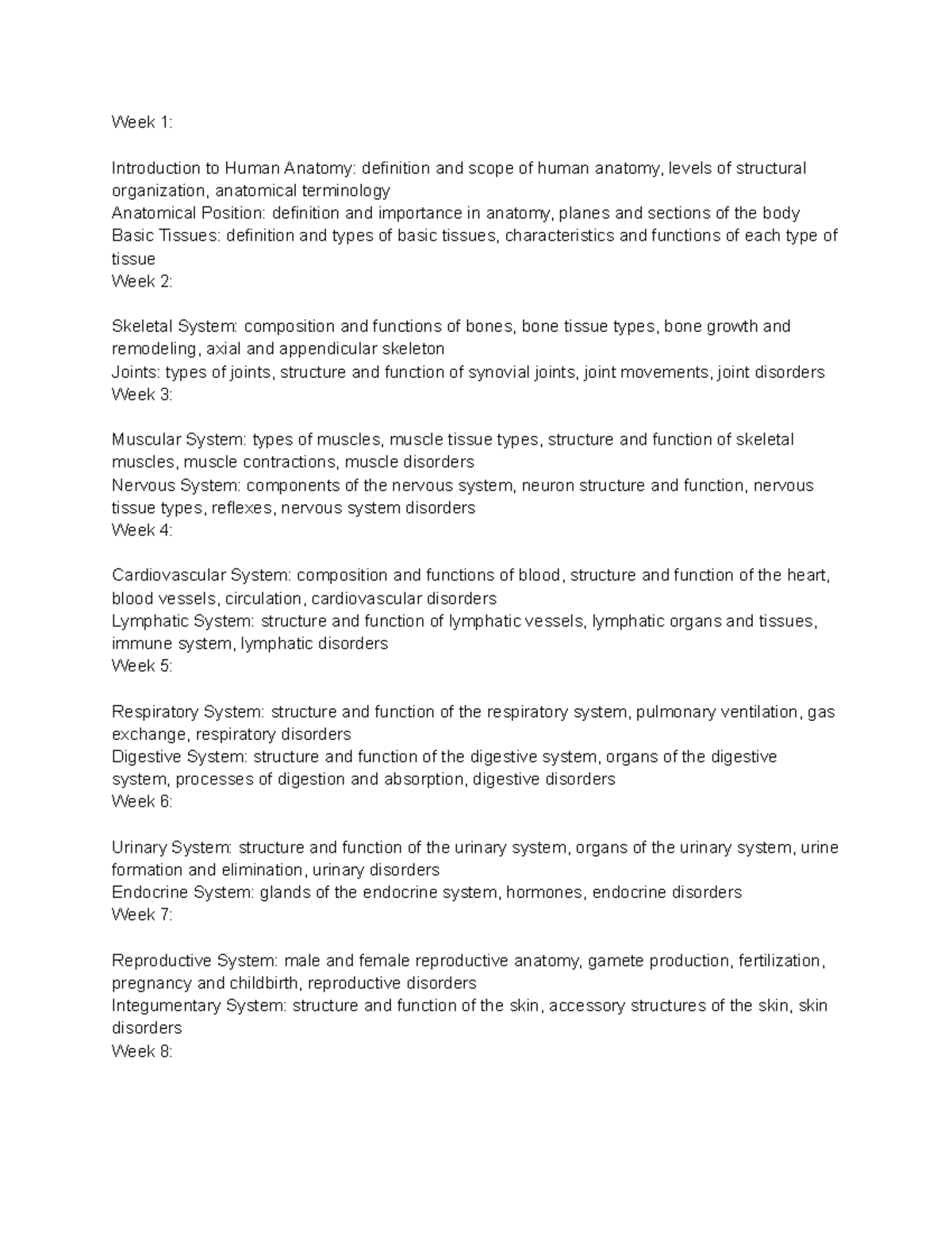 Human Anatomy (3, 3) (BIO 290) #1 - Week 1: Introduction to Human ...