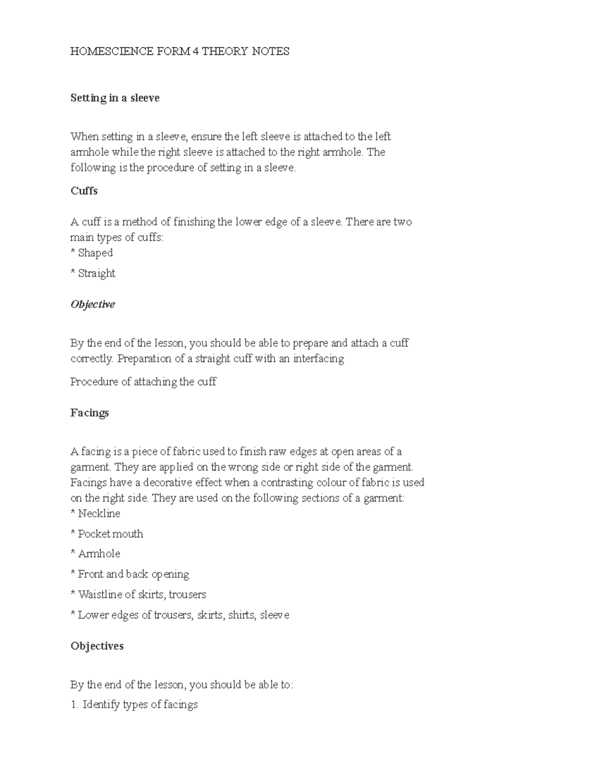 Home-Science- notes (10) - HOMESCIENCE FORM 4 THEORY NOTES Setting in a ...