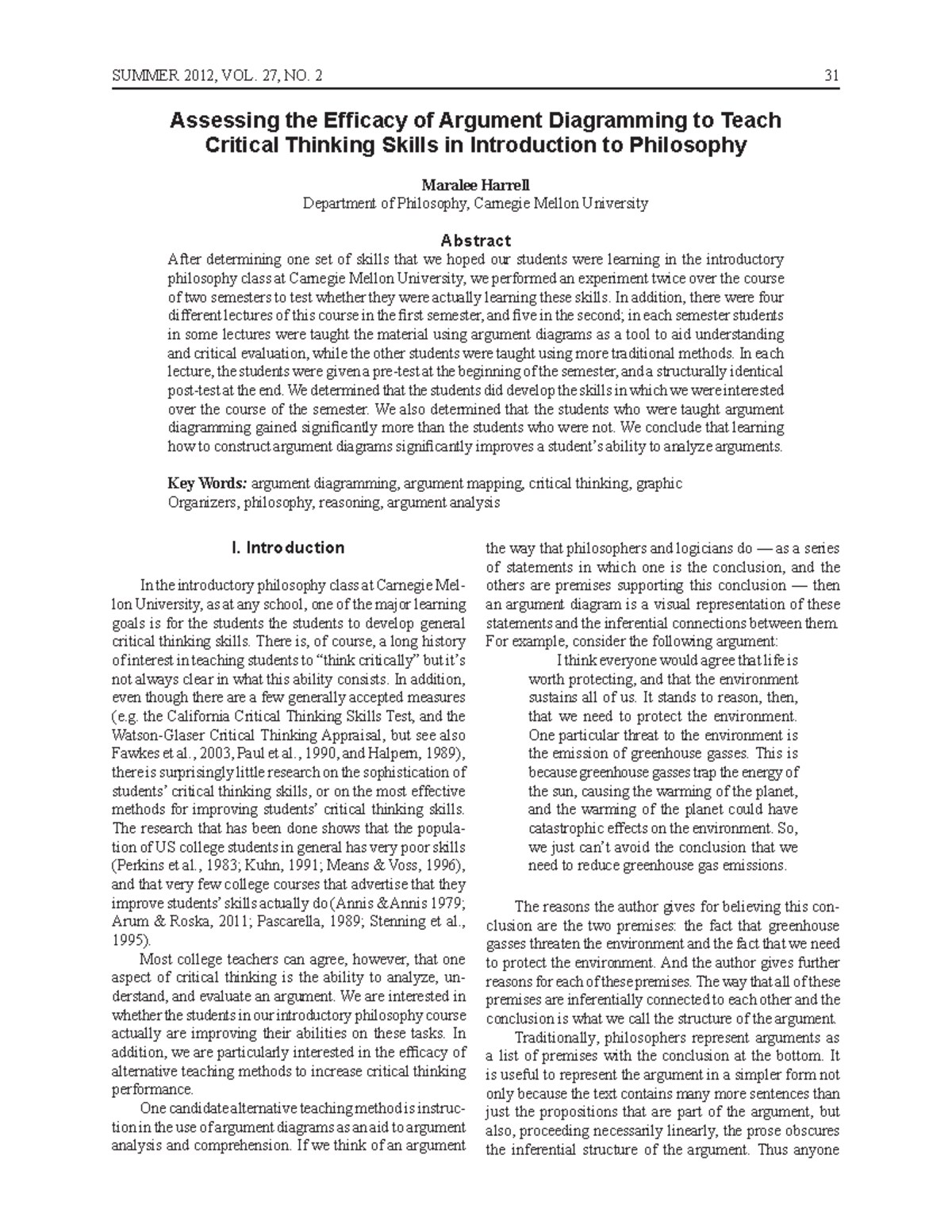 Assessing Efficacy of Argument Diagramming in Teaching Critical ...