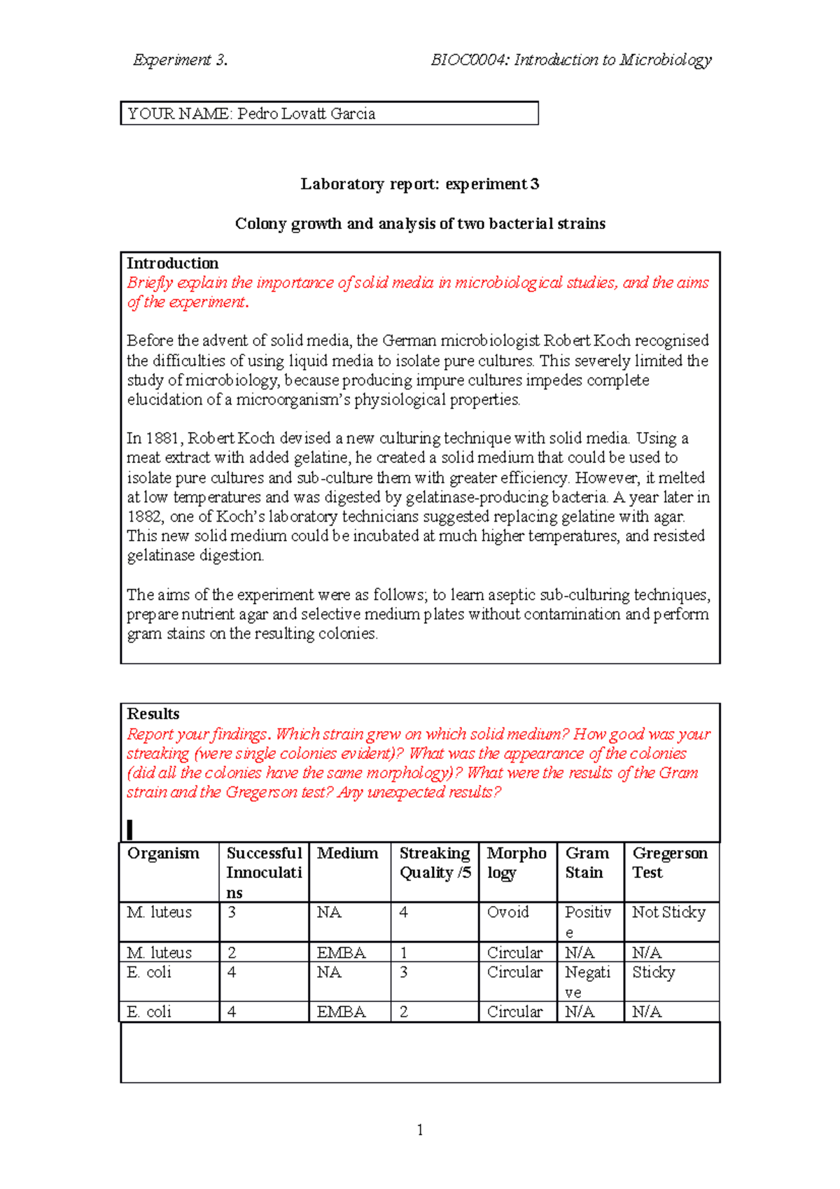 Lab Report 3 Submission - Experiment 3. BIOC0004: Introduction to ...