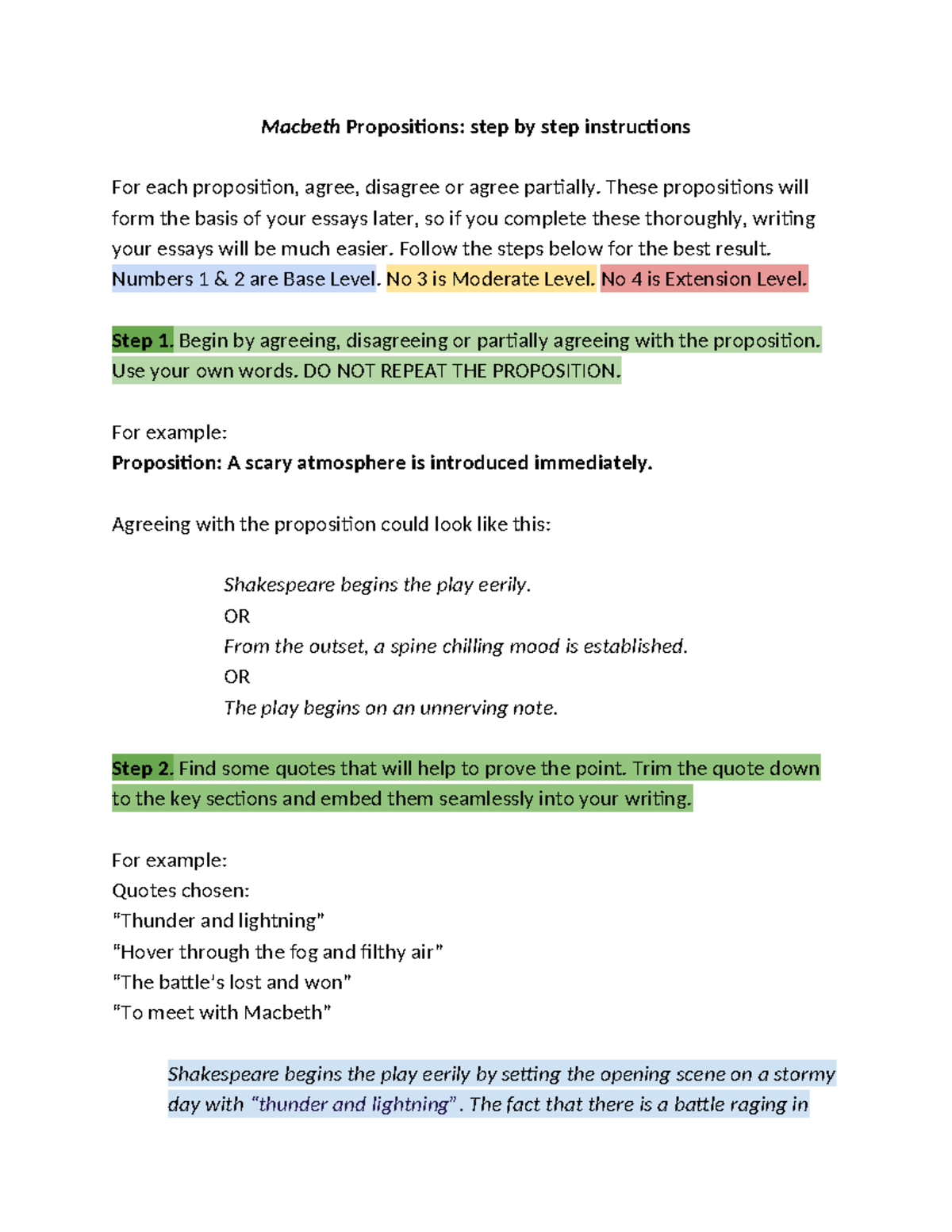 10ENG Macbeth propositions step by step instructions - Macbeth ...