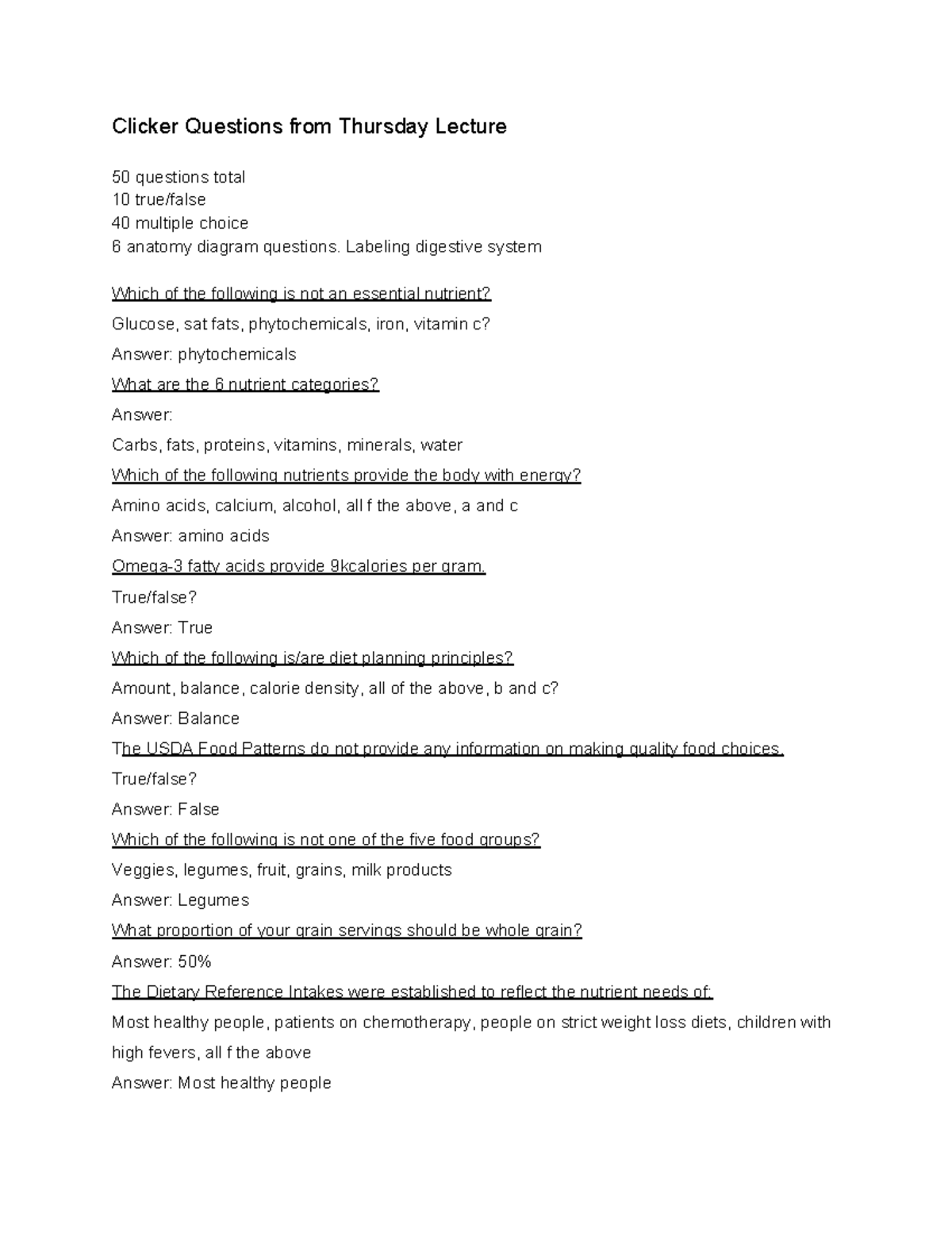 Exam 1 Review Notes - Clicker Questions from Thursday Lecture 50 ...