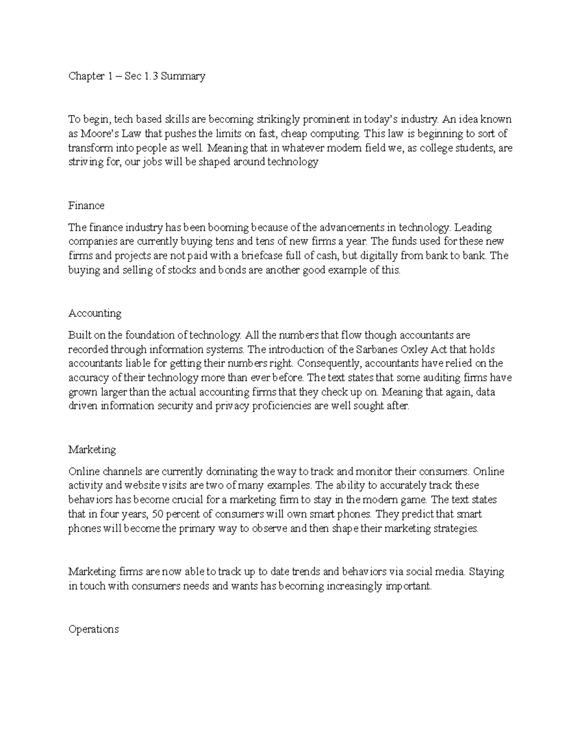 Chapter 1 Summary Lecture Notes Chapter 1 Sec 1 Summary To Begin Tech Based Skills Are