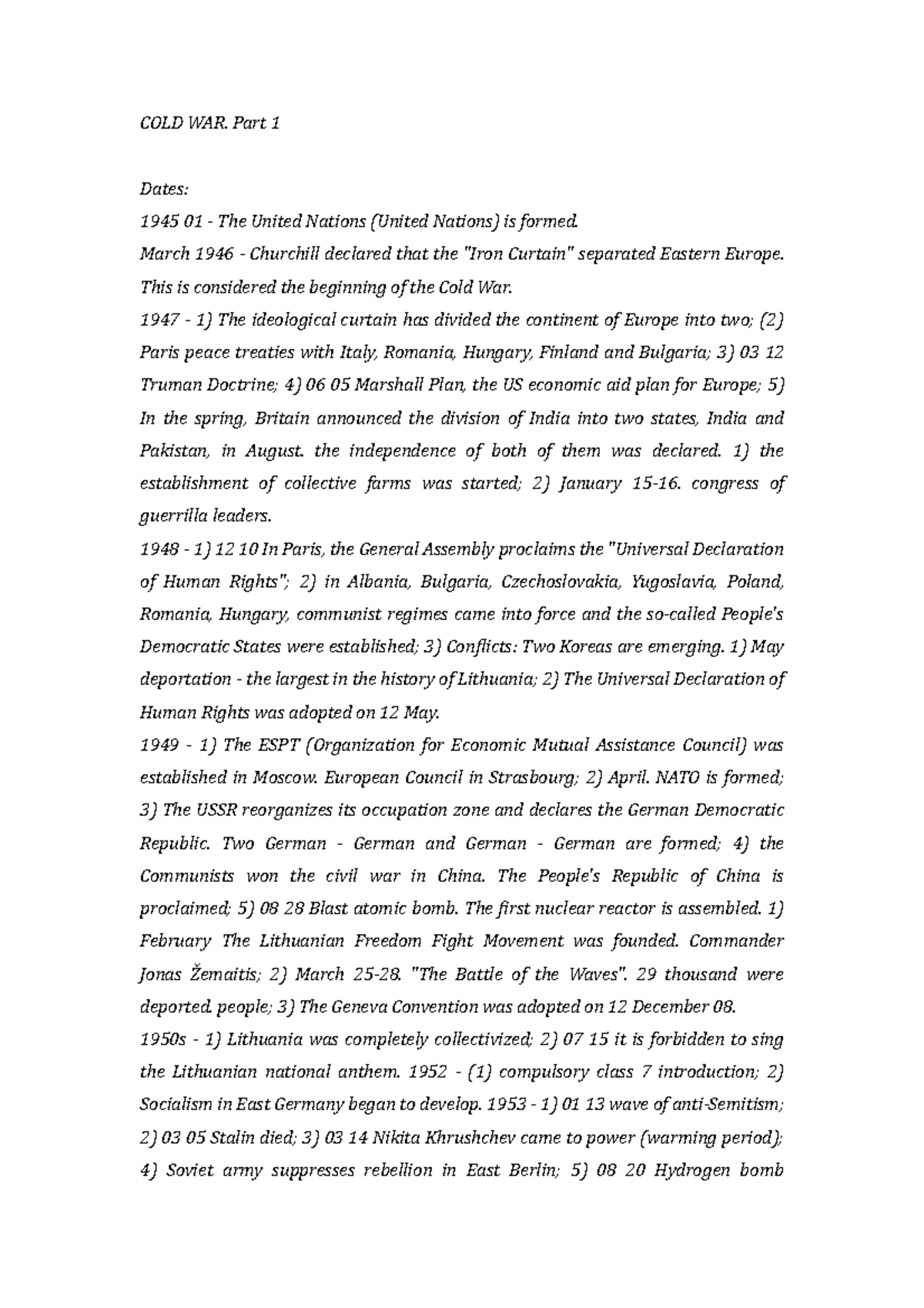 COLD WAR. Part 1 - COLD WAR. Part 1 - COLD WAR. Part 1 Dates: 1945 01 ...
