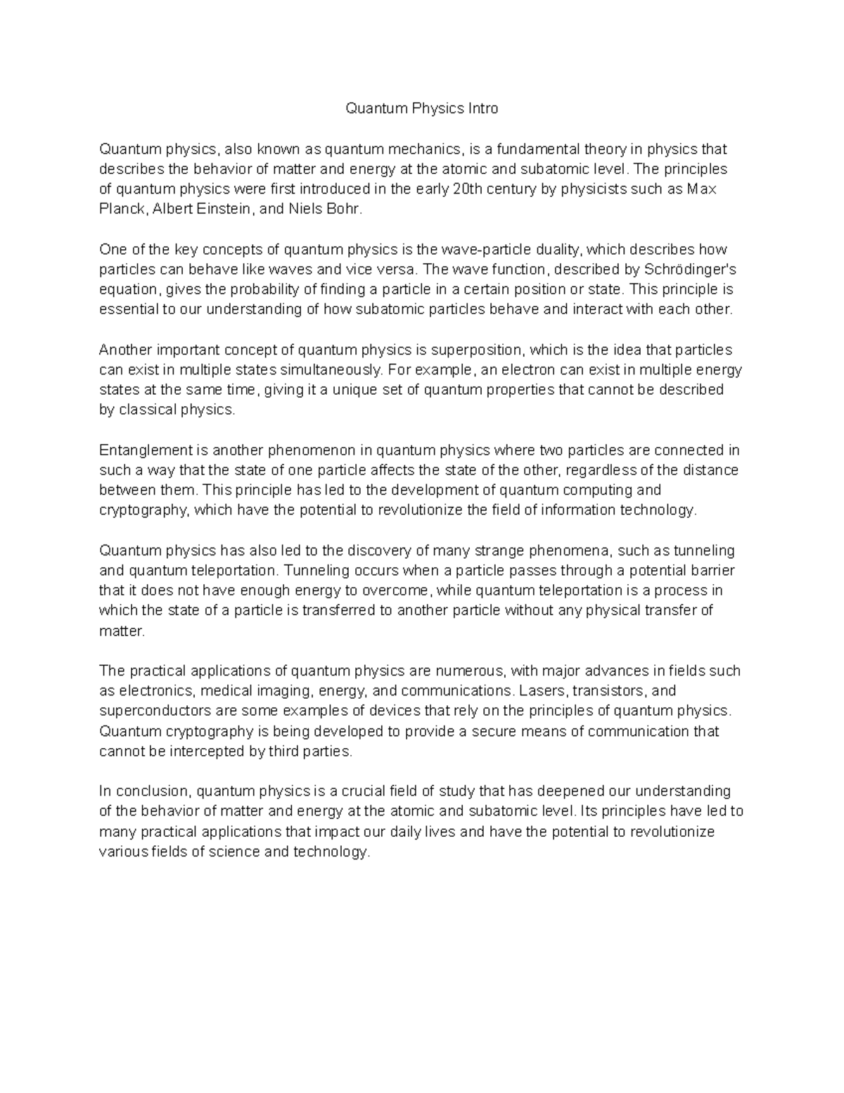 Quantum Physics Intro - Quantum Physics Intro Quantum physics, also known as quantum mechanics ...