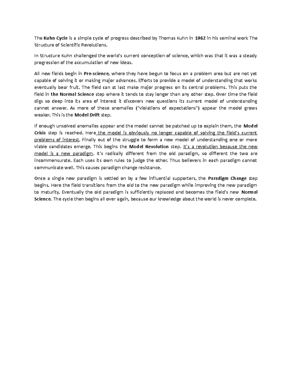 STS Reviewer - sts - The Kuhn Cycle is a simple cycle of progress ...