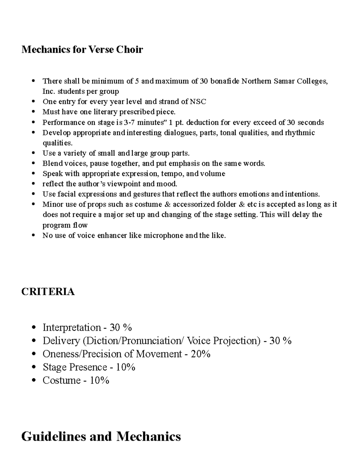 Mechanics for Verse Choir - students per group One entry for every year ...