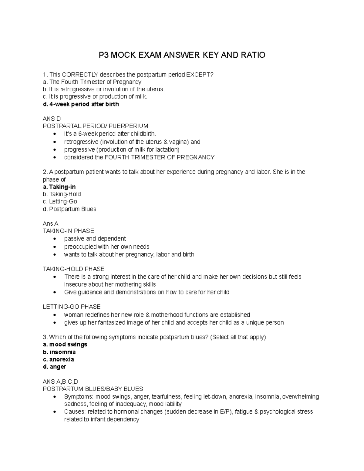 P3 Mock Test KEY AND Ratio - P3 MOCK EXAM ANSWER KEY AND RATIO This ...