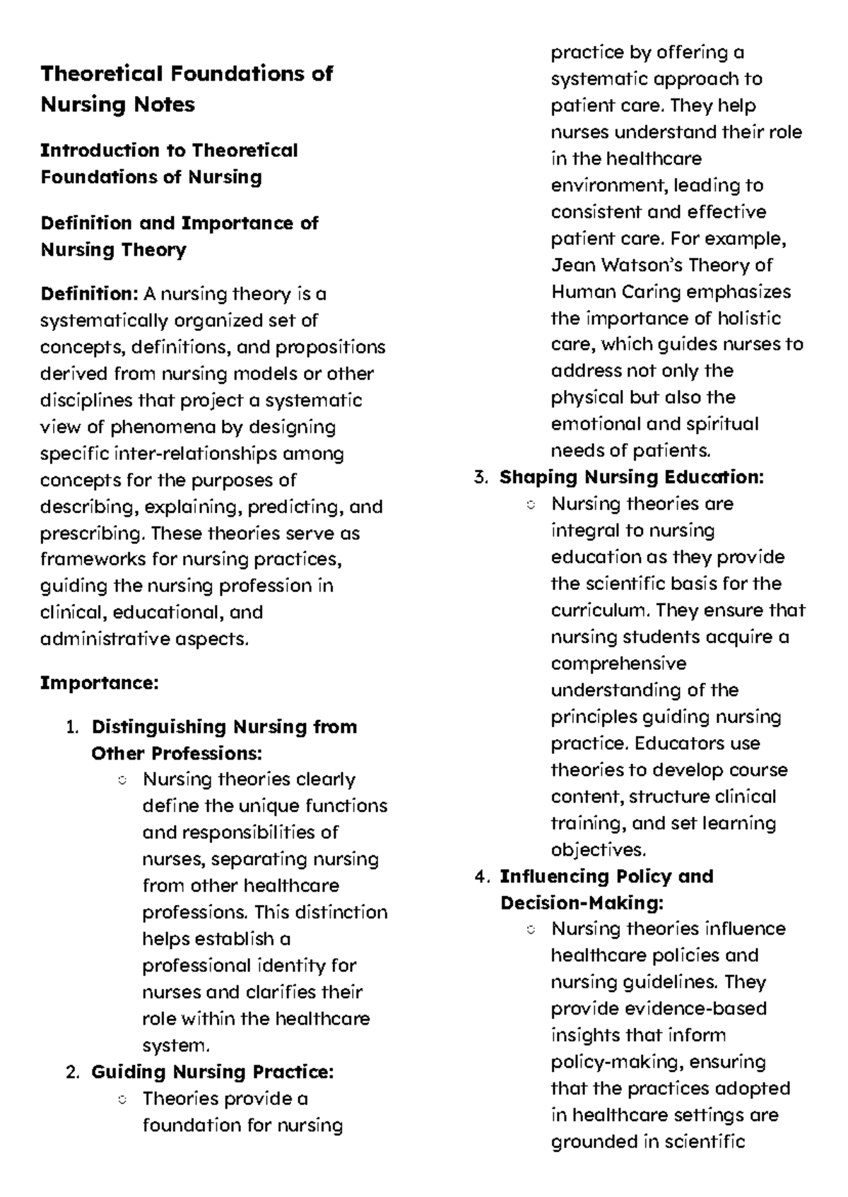 Extended Sample - Theoretical Foundations of Nursing Notes ...