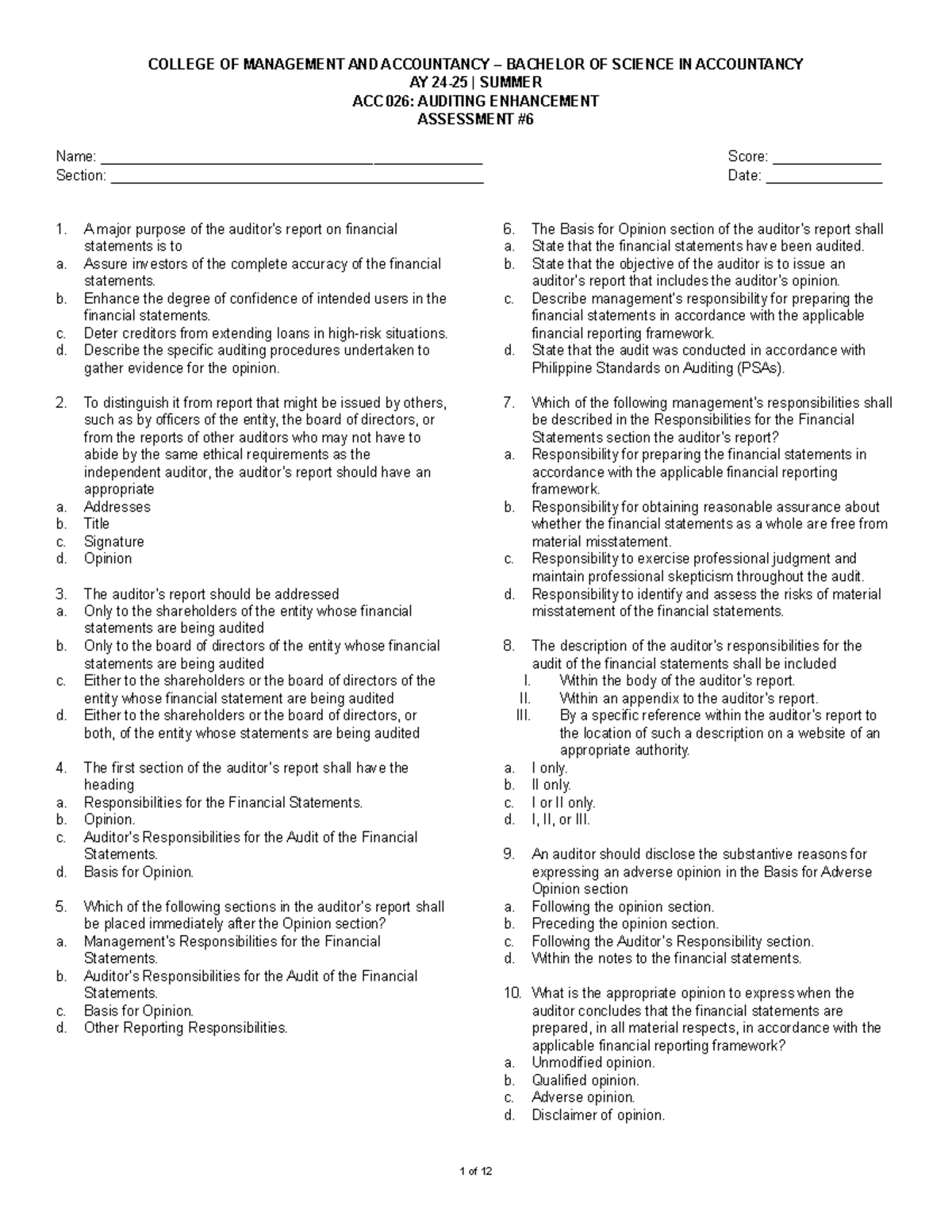 AT-completion audit - COLLEGE OF MANAGEMENT AND ACCOUNTANCY – BACHELOR ...