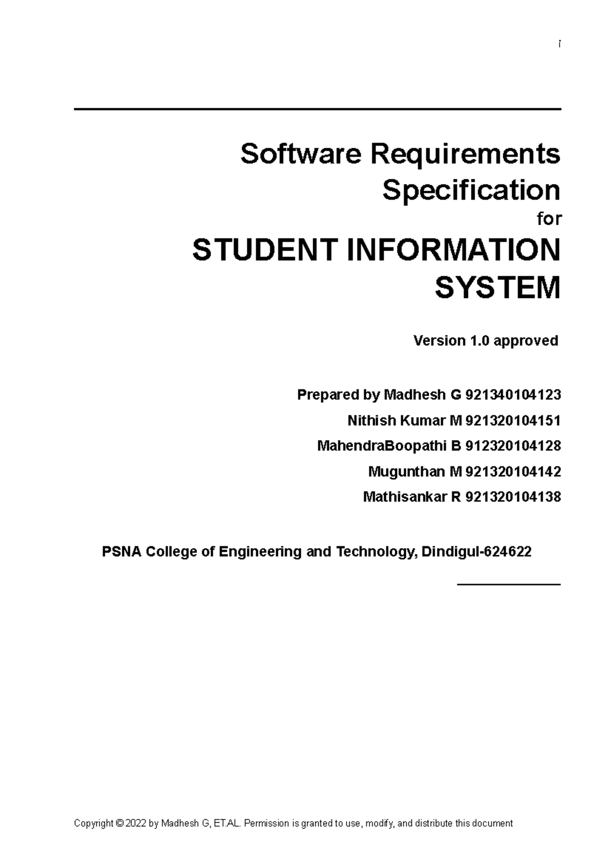Software Requirements Specification for Student Information System - i ...