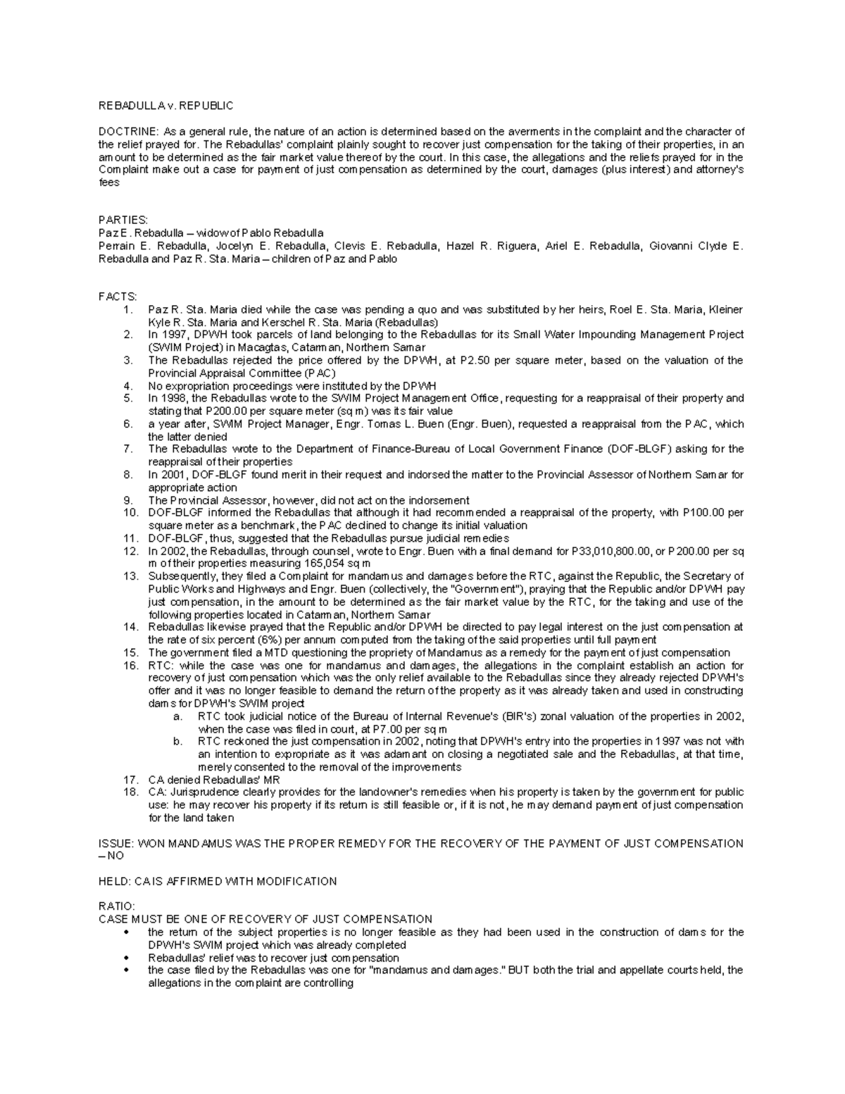 42016 6628 Rebadulla v Republic - REBADULLA v. REPUBLIC DOCTRINE: As a ...