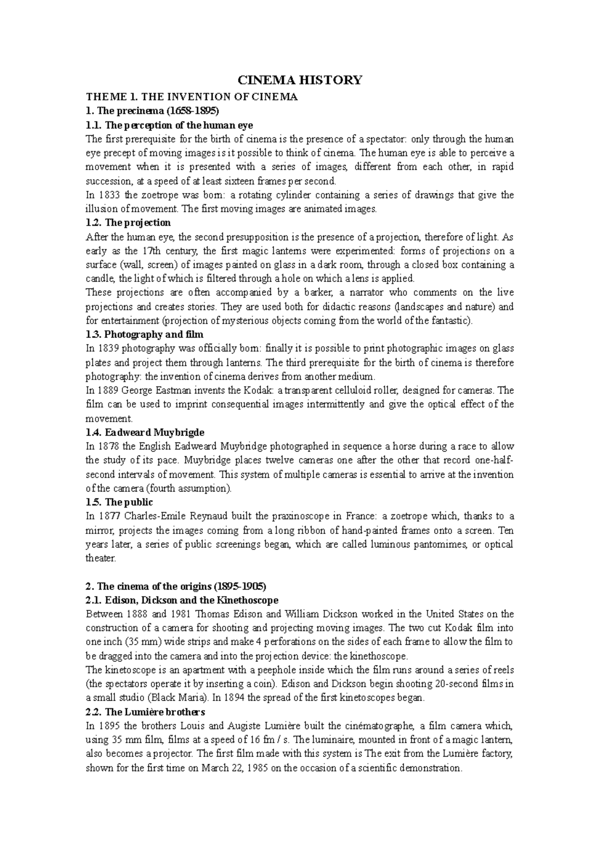 Cinema historyy - apuntes - CINEMA HISTORY THEME 1. THE INVENTION OF ...