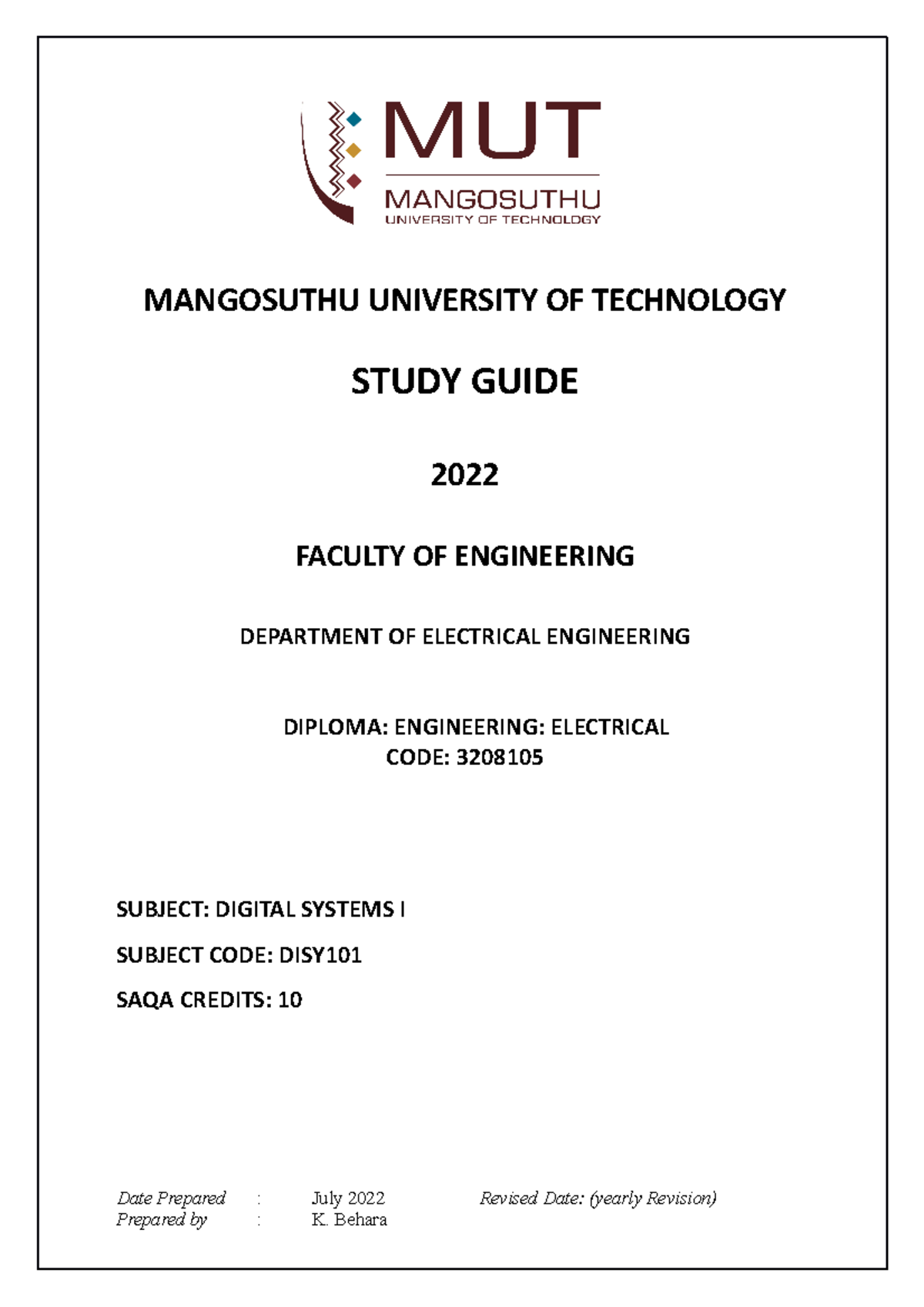 Digital Systems DISY101 Study Guide - MANGOSUTHU UNIVERSITY OF ...