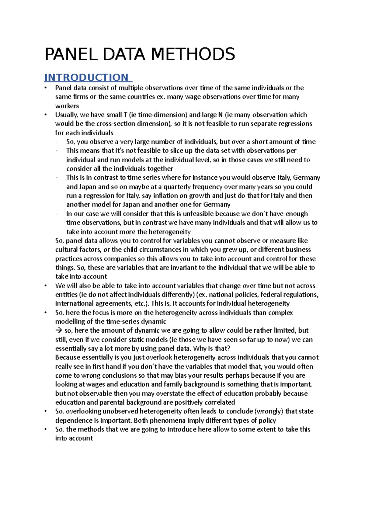 8. Panel DATA Methods - Chapter 8 - PANEL DATA METHODS INTRODUCTION ...