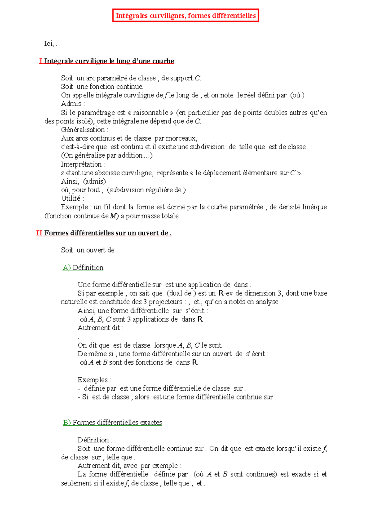 Integrales curvilignes - Ici,. I Intégrale curviligne le long d’une ...
