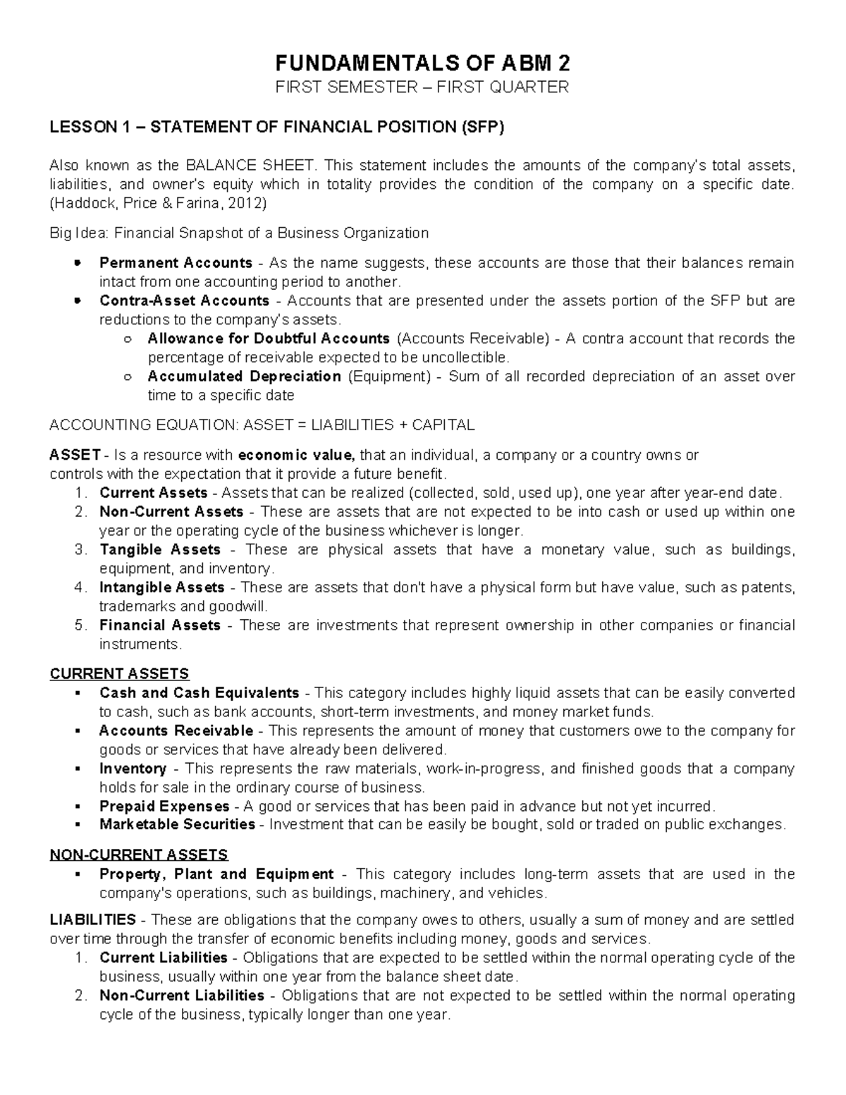 Q1-FABM-2 - abm - FUNDAMENTALS OF ABM 2 FIRST SEMESTER – FIRST QUARTER ...