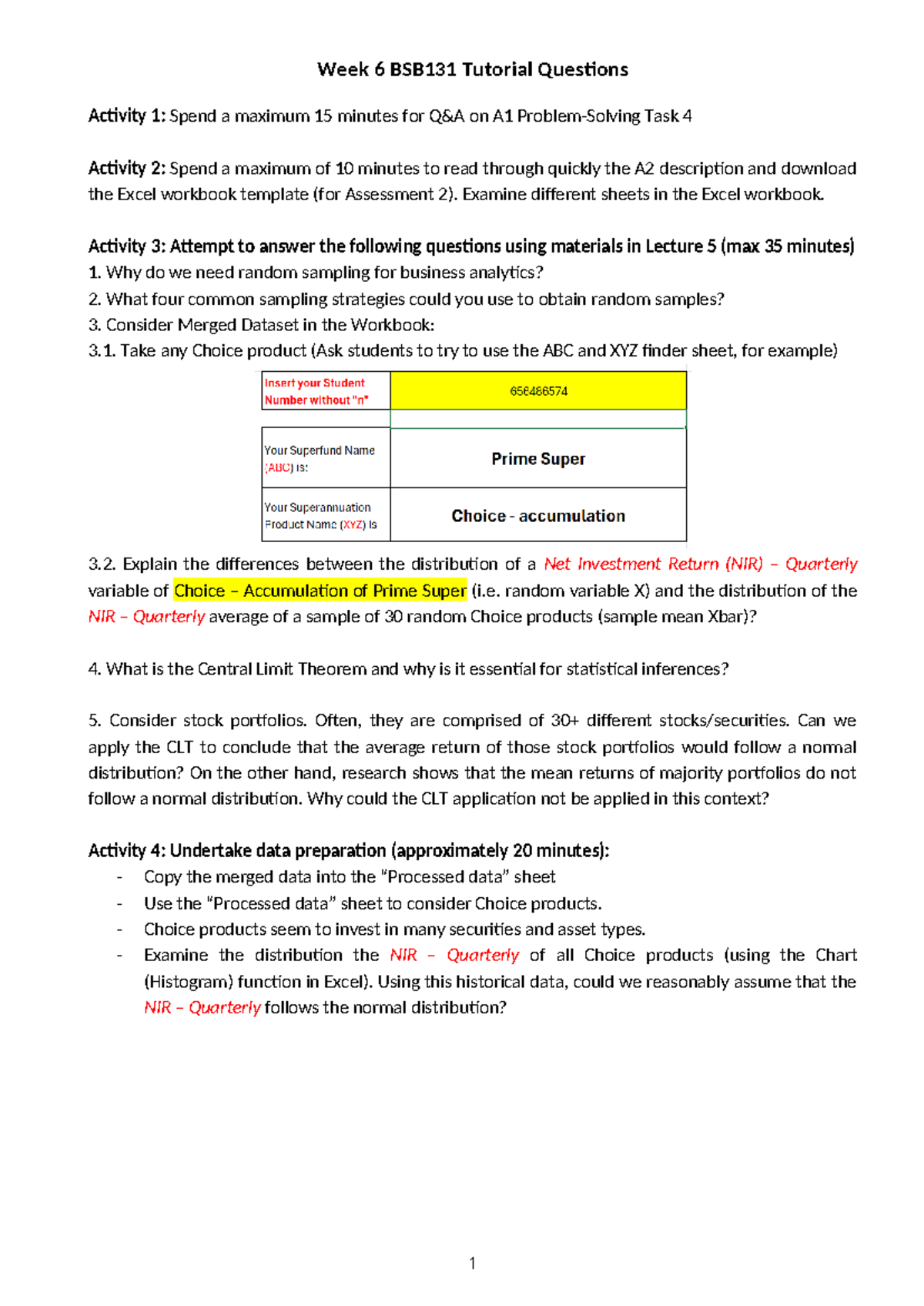 Week 6 Tutorial Questions - Week 6 BSB131 Tutorial Questions Activity 1 ...