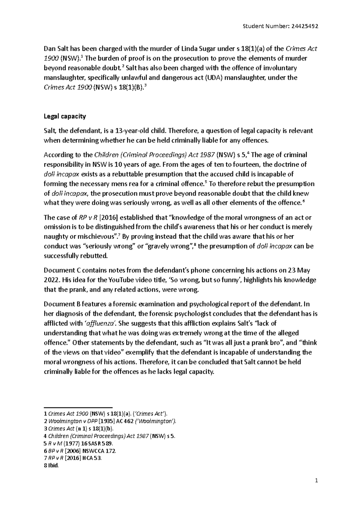 Assignment 1 criminal law - Dan Salt has been charged with the murder ...