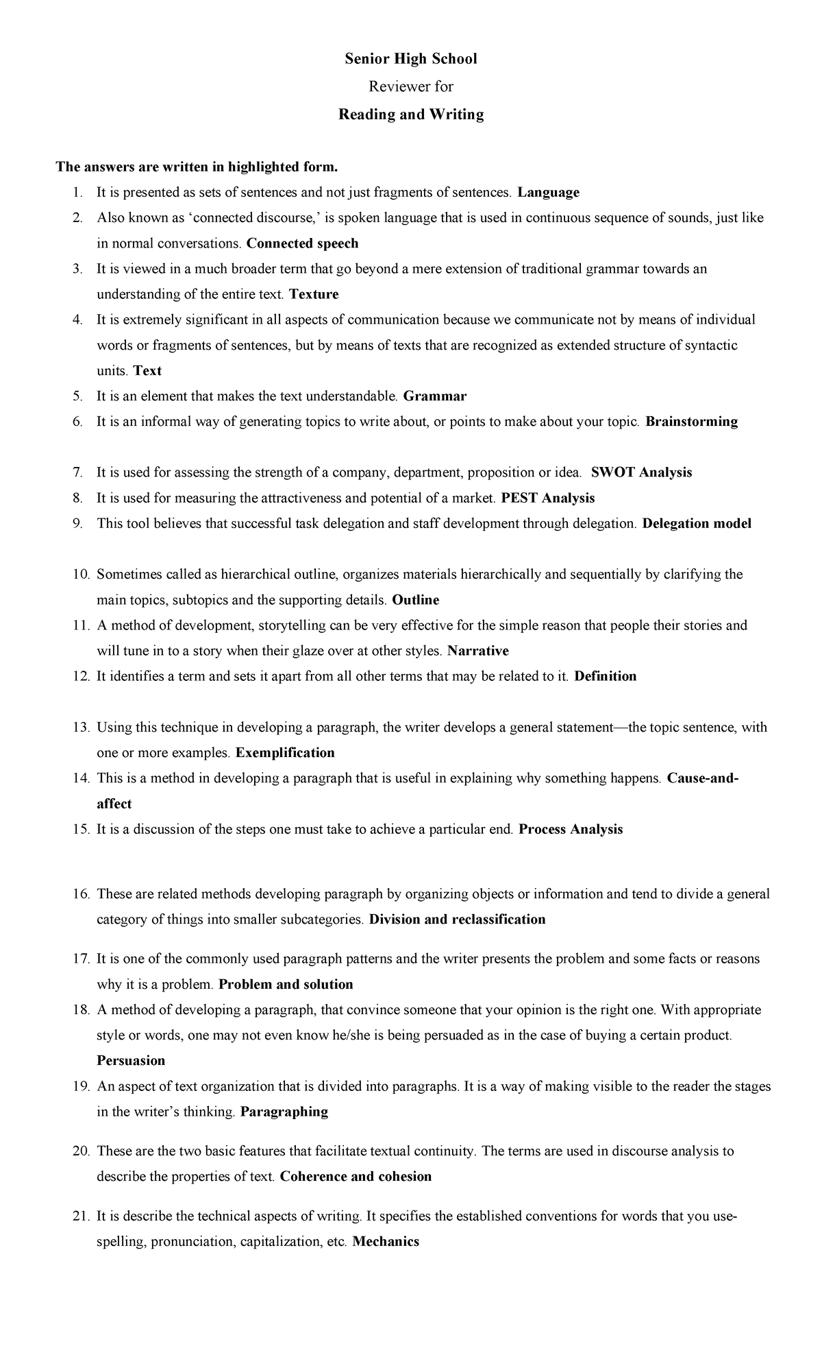 3rd Qtr Reviewer RW - sdaf - Senior High School Reviewer for Reading ...