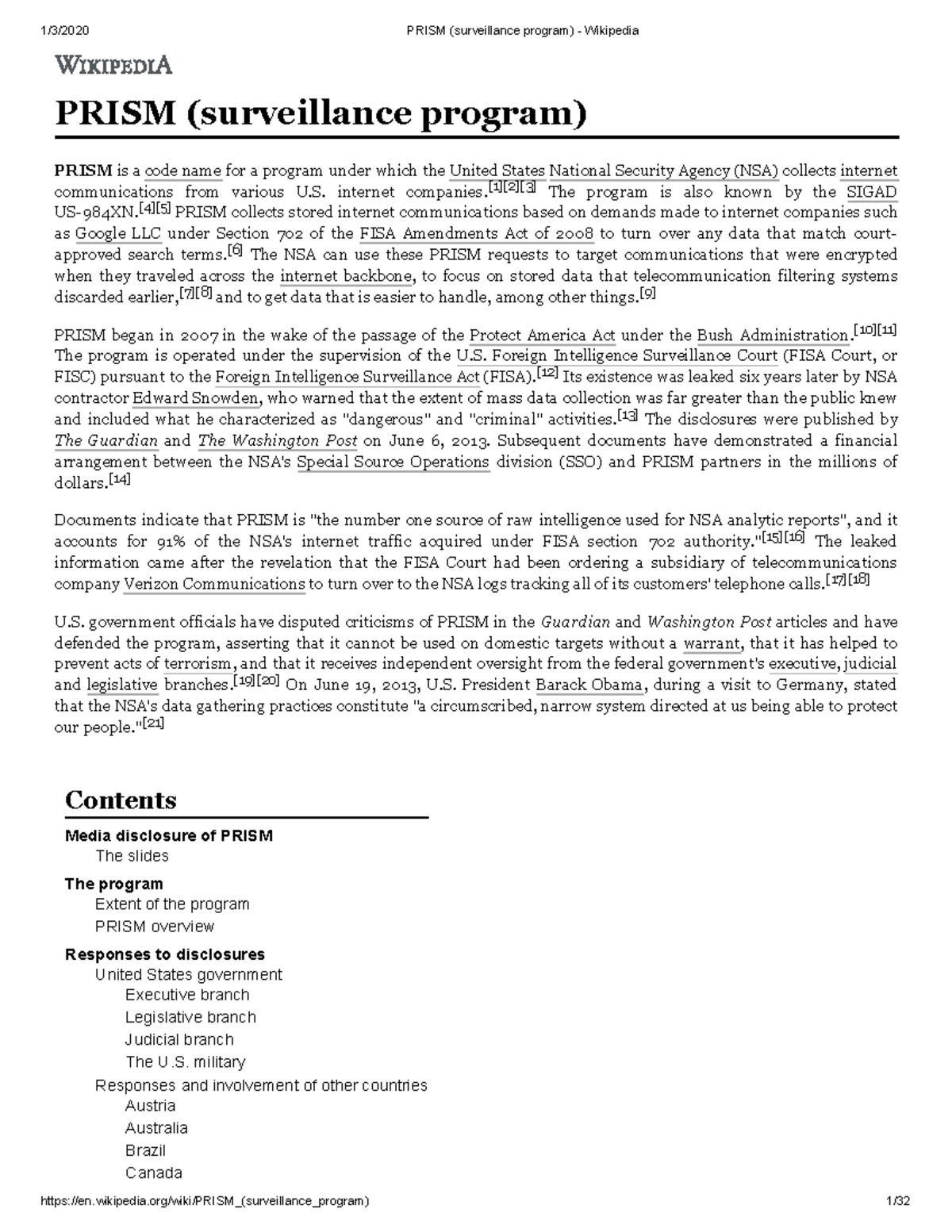 1 Prism (surveillance program) - Wikipedia - PRISM (surveillance ...