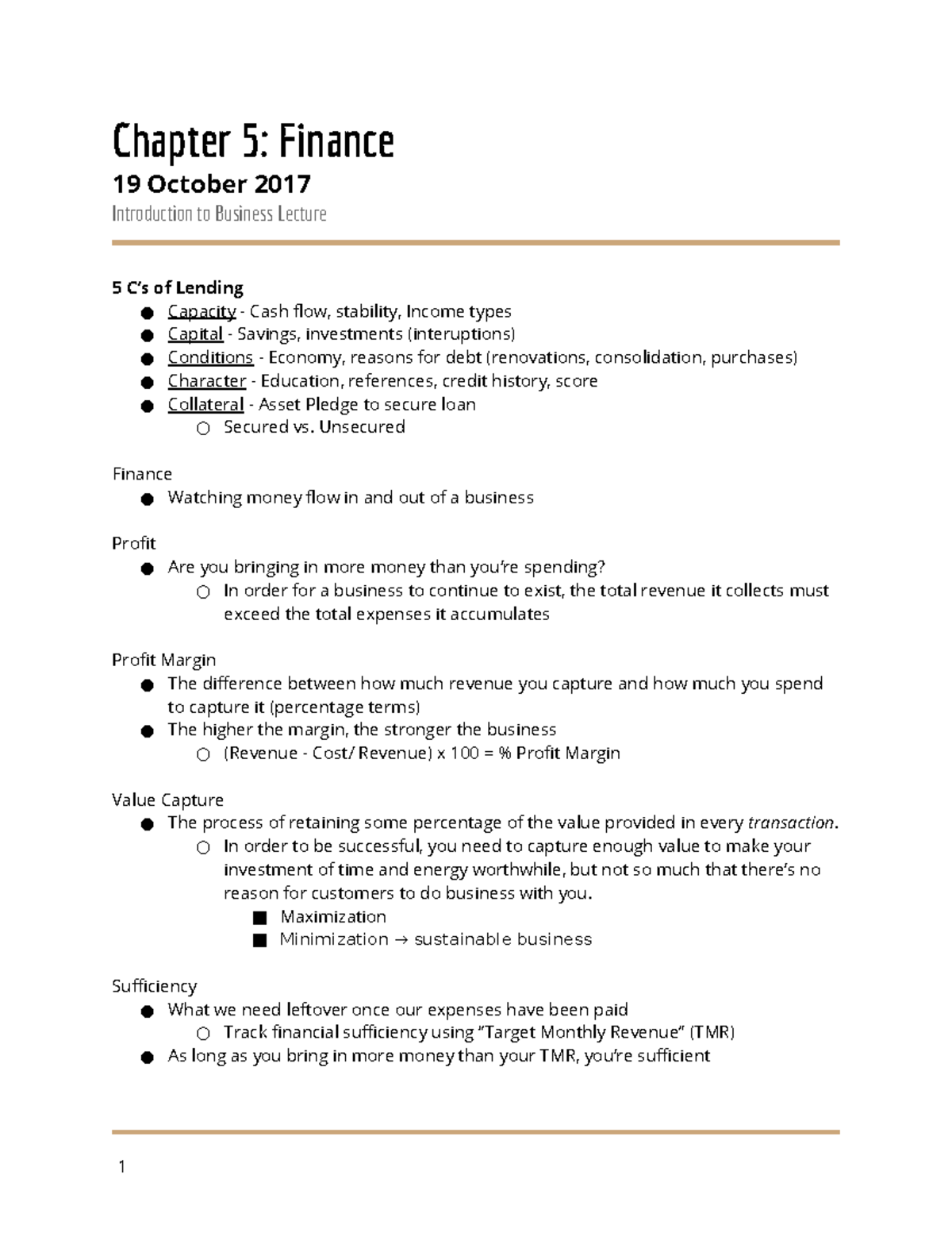Chapter 5: Finance - Chapter 5: Finance 19 October 2017 Introduction to ...