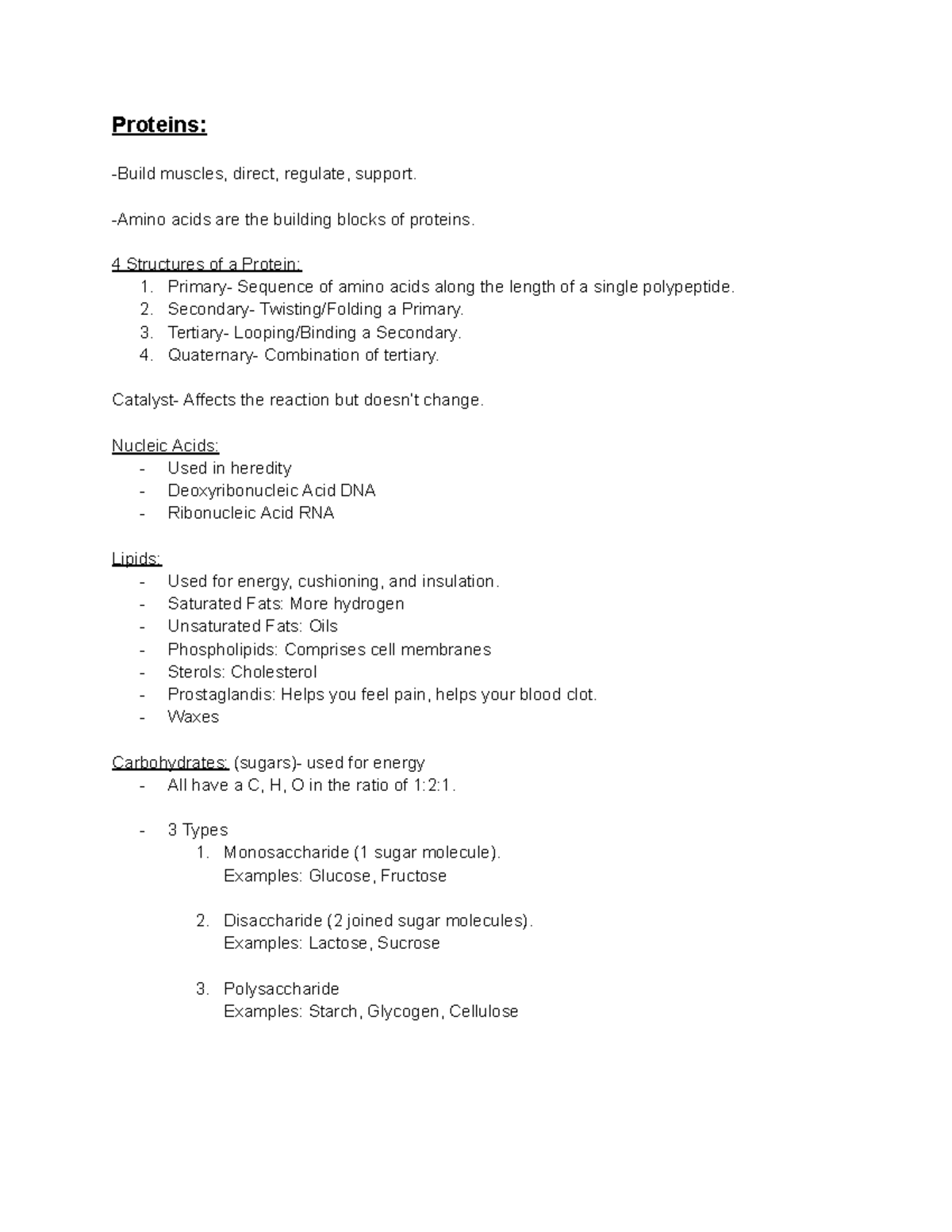 Helpful Notes On Proteins For Anatomy Class - Proteins: -Build muscles ...