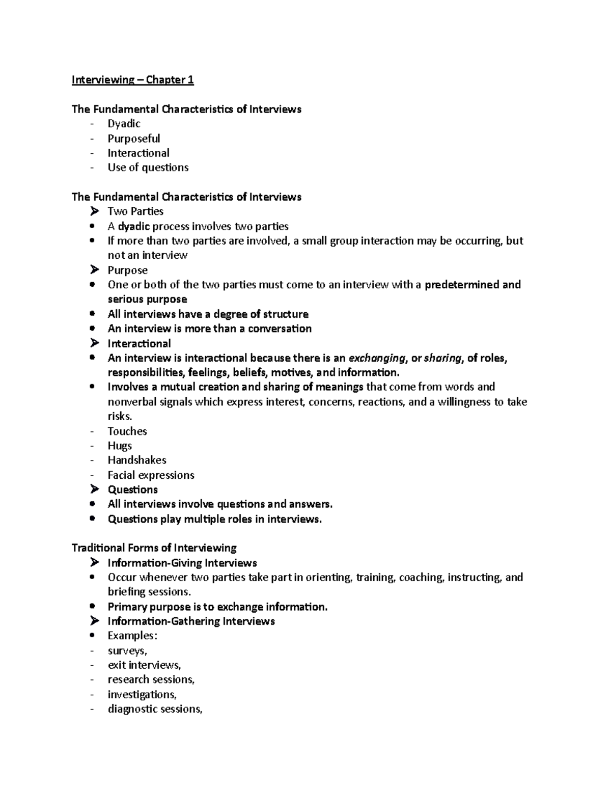 AHSC 315 - Notes - Interviewing – Chapter 1 The Fundamental ...