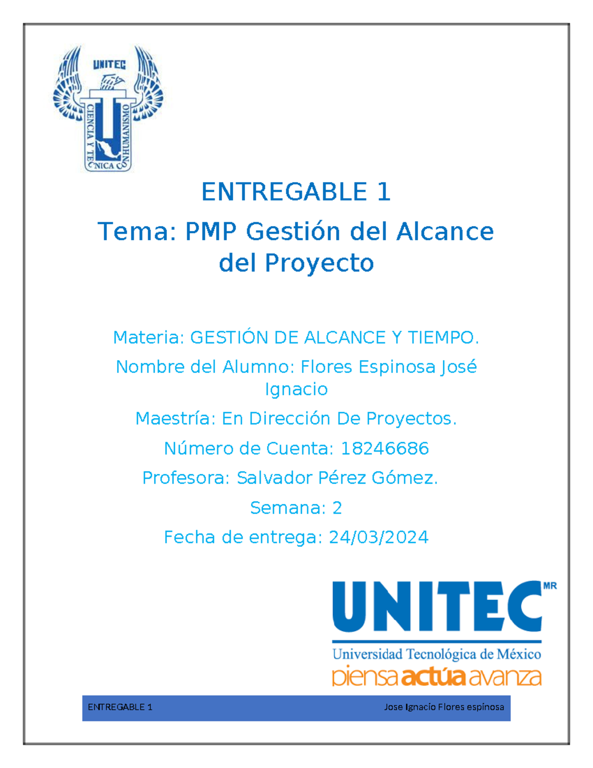 E1 PMP Gestión del Alcance del Proyecto - ENTREGABLE 1 Tema: PMP ...