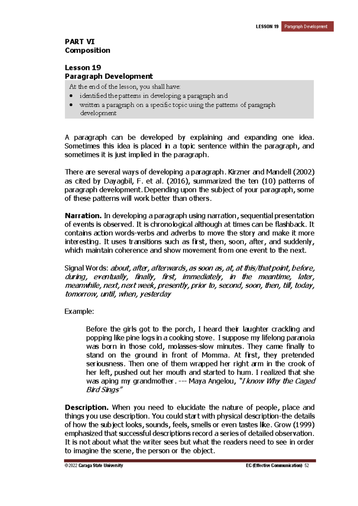 Lesson 19 Paragraph Development - PART VI Composition Lesson 1 9 ...