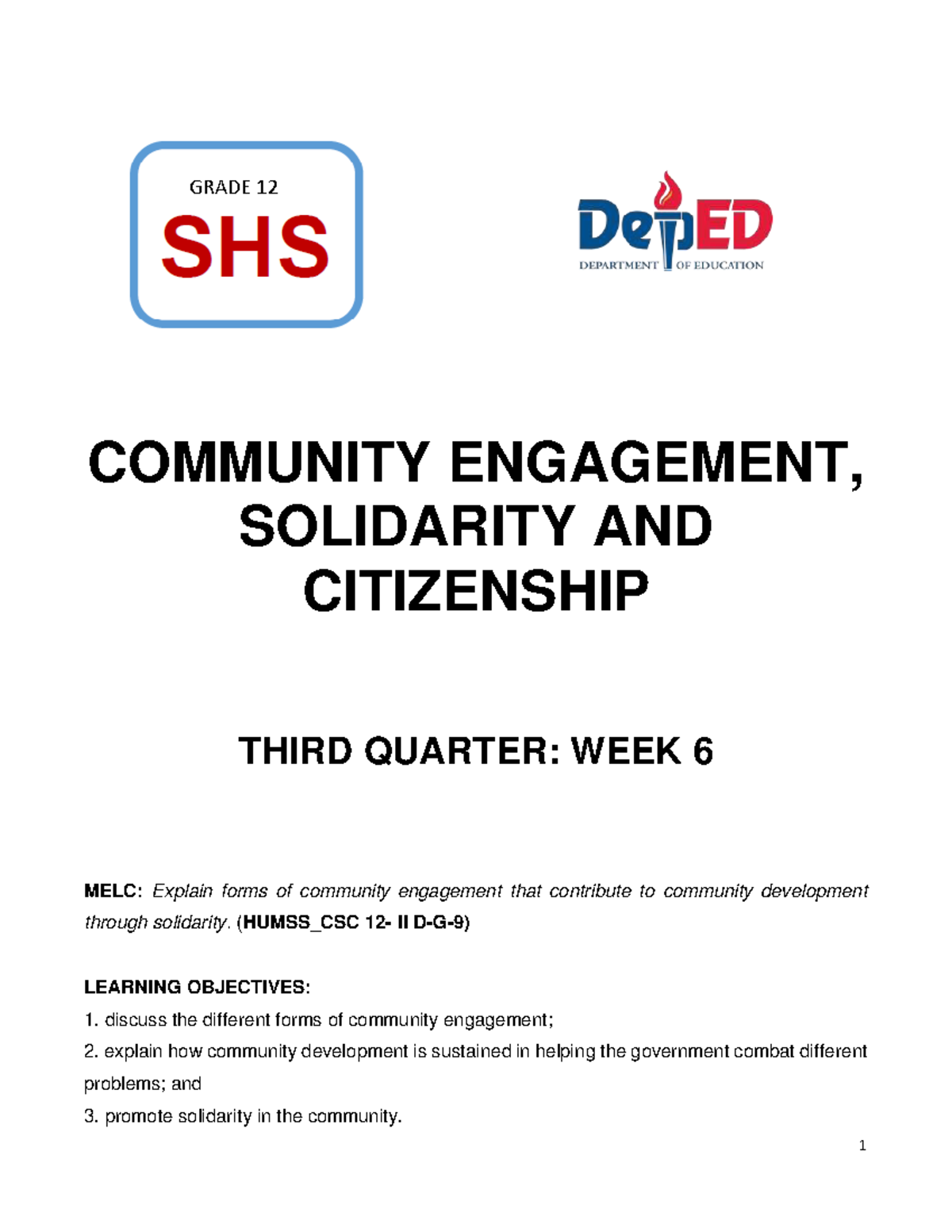 WEEK6-c Ommunity - REFERENCE ONLY - COMMUNITY ENGAGEMENT, SOLIDARITY ...