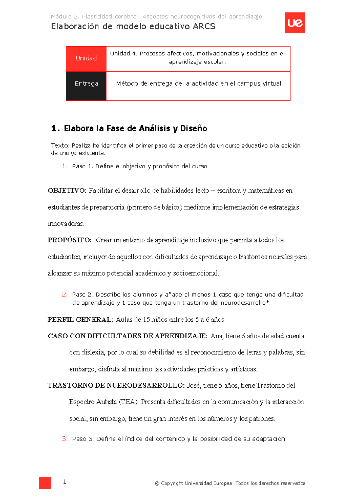 Actividad 2 - Elaboración de modelo educativo ARCS Unidad Unidad 4 ...