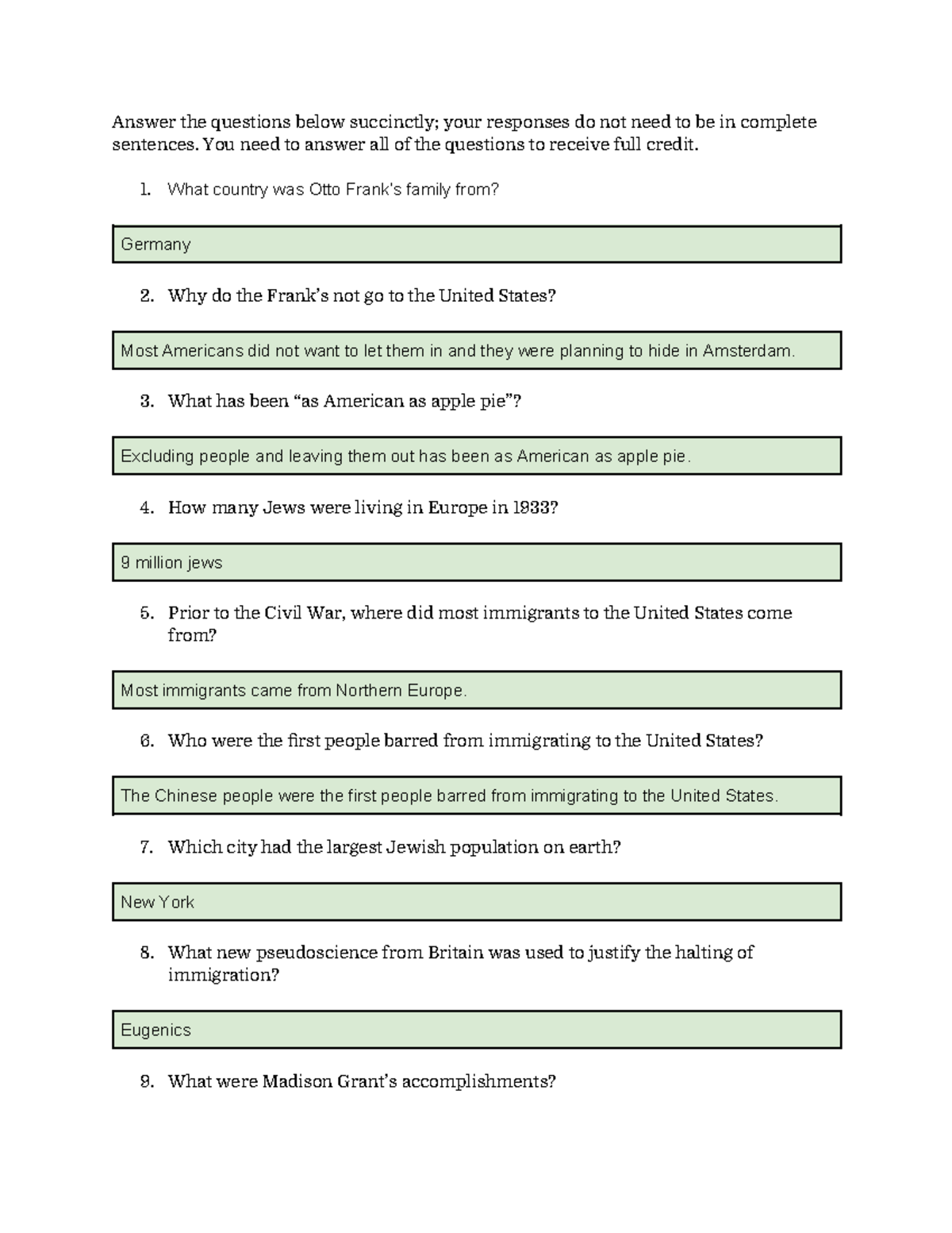 US and the Holocaust Part 1 - Answer the questions below succinctly ...