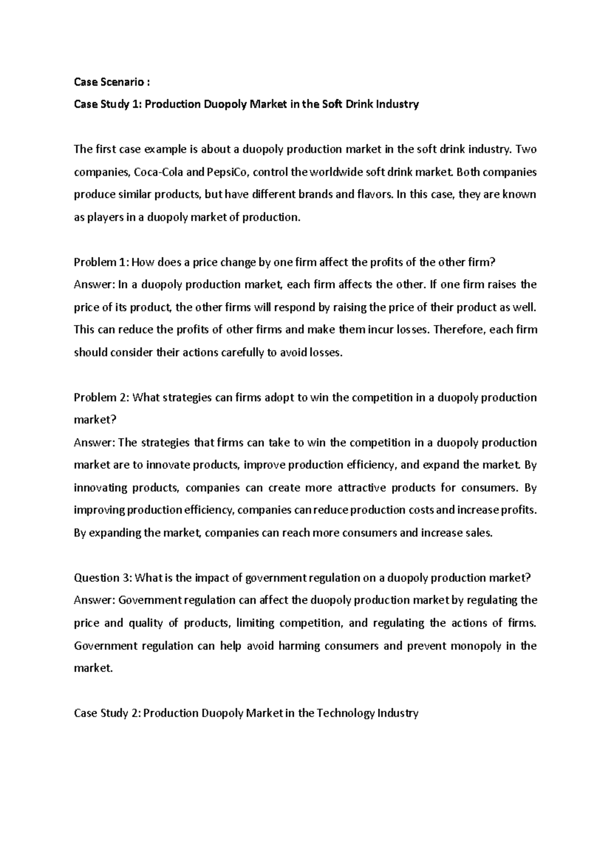 Production Duopoly Market in the Soft Drink Industry Case Scenario ...