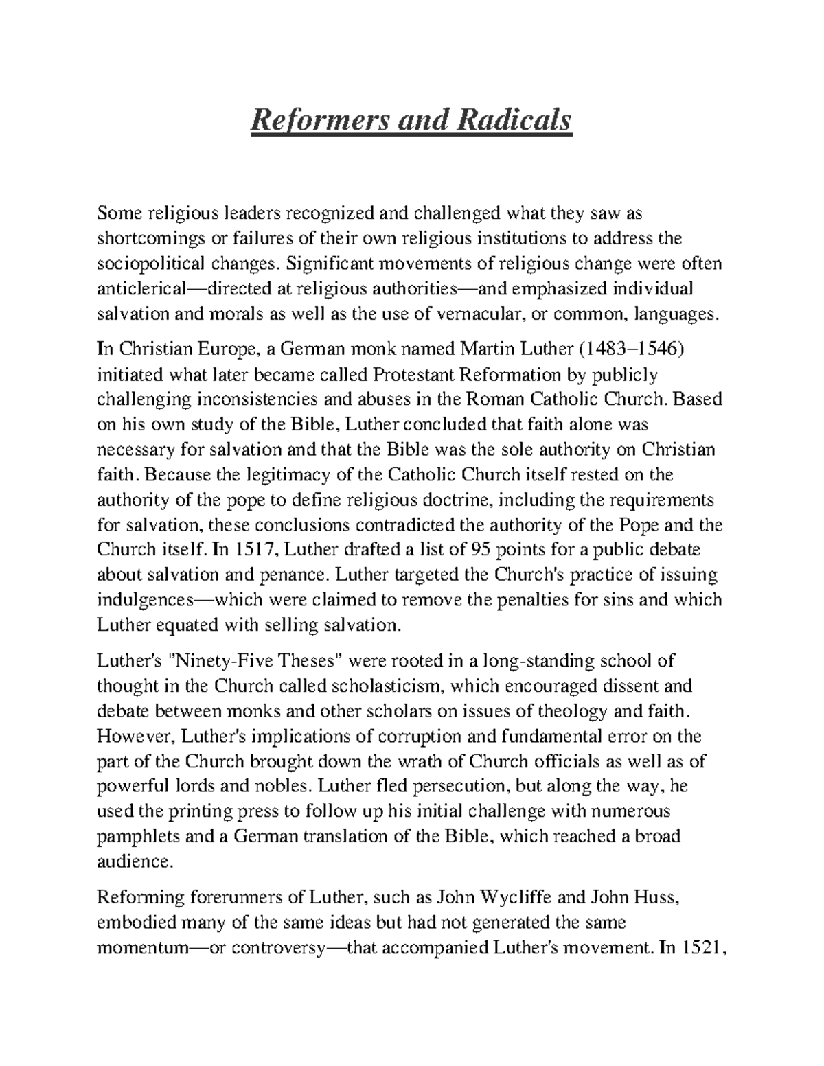 Reformers and Radicals - Reformers and Radicals Some religious leaders ...