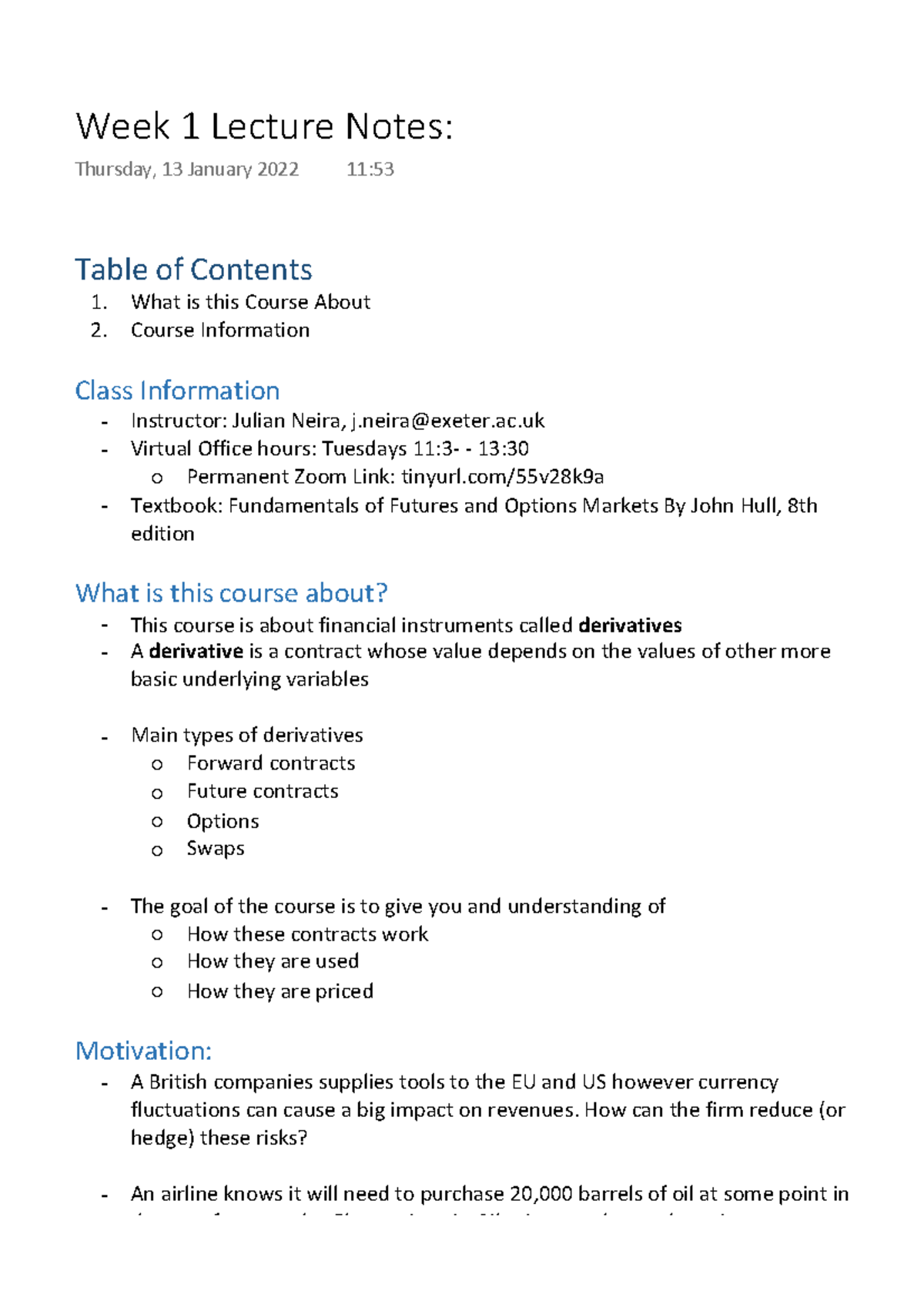 Week 1 Lecture Notes - Table of Contents What is this Course About ...