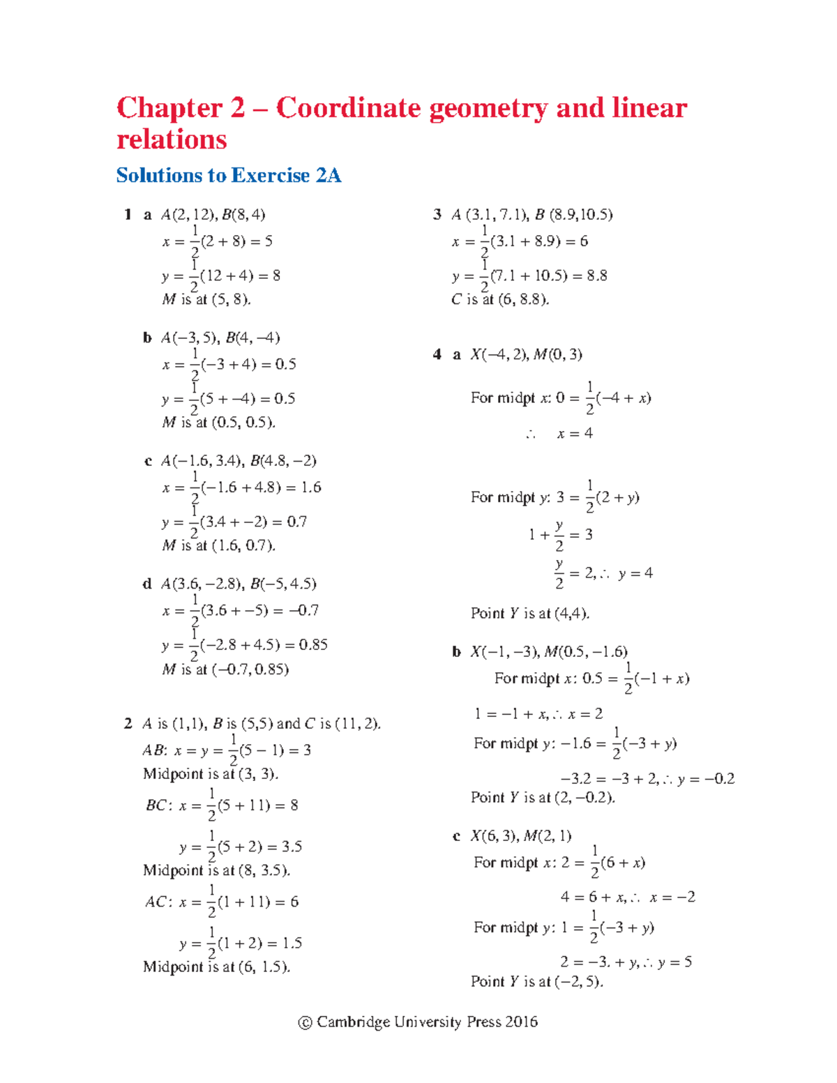 Chapter 2 worked solutions - Chapter 2 – Coordinate geometry and linear ...