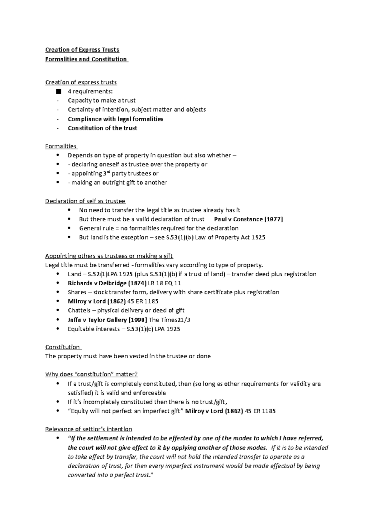 Creation of Express Trusts - Creation of Express Trusts Formalities and Constitution Creation of ...