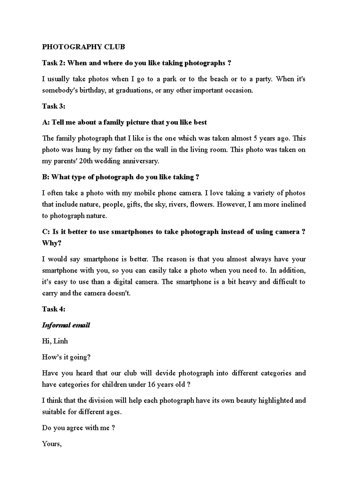 CLUB photograph and nature - PHOTOGRAPHY CLUB Task 2: When and where do ...